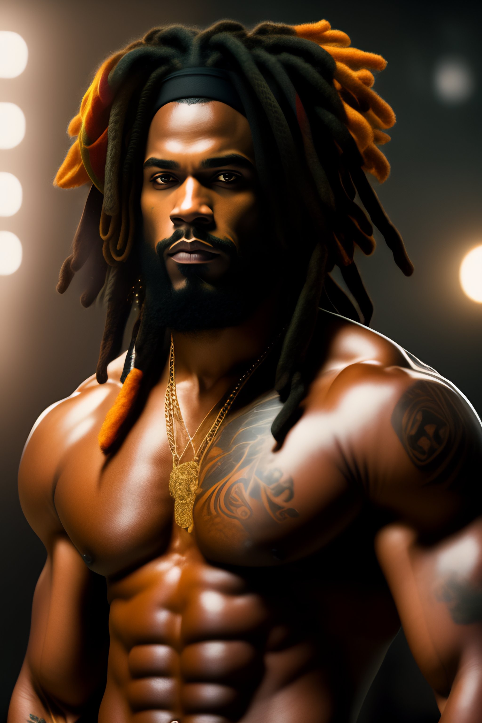 Lexica - Rasta, boxer-brief model, dreads, tattoos, 8k portrait, highly ...