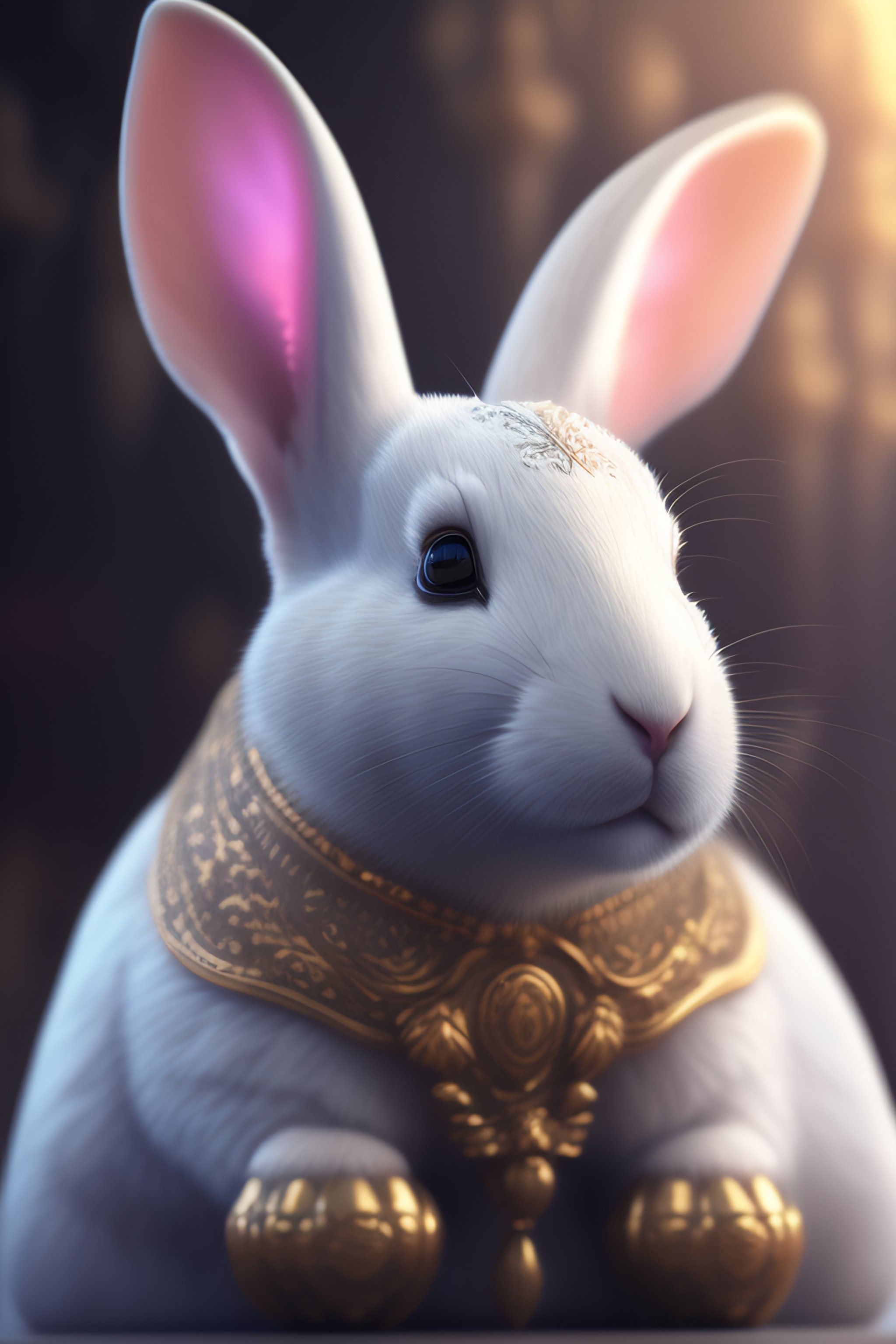 Lexica - A white rabbit with intricate silver ornament engravings on ...