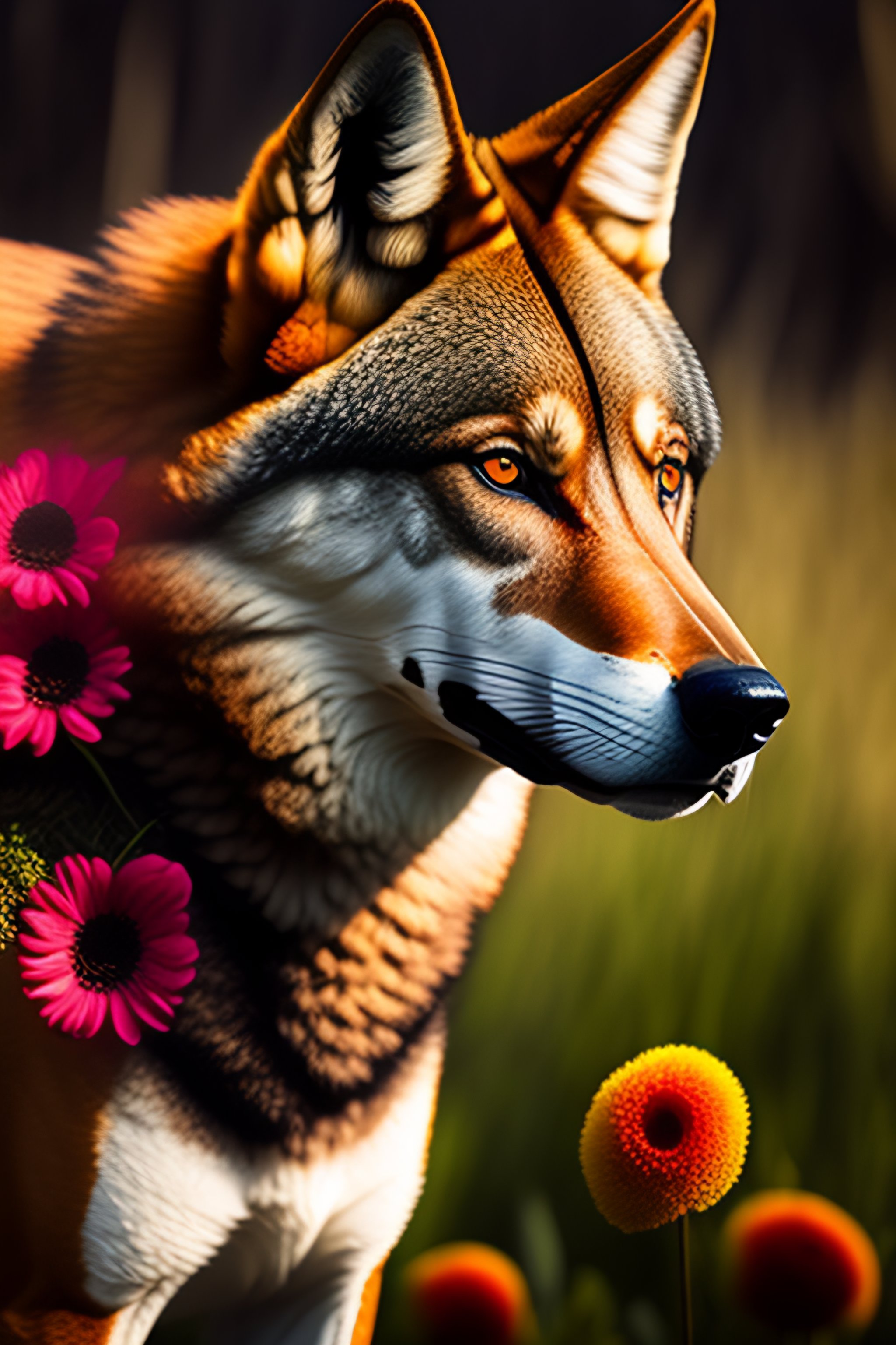 Lexica - A red wolf made of flowers