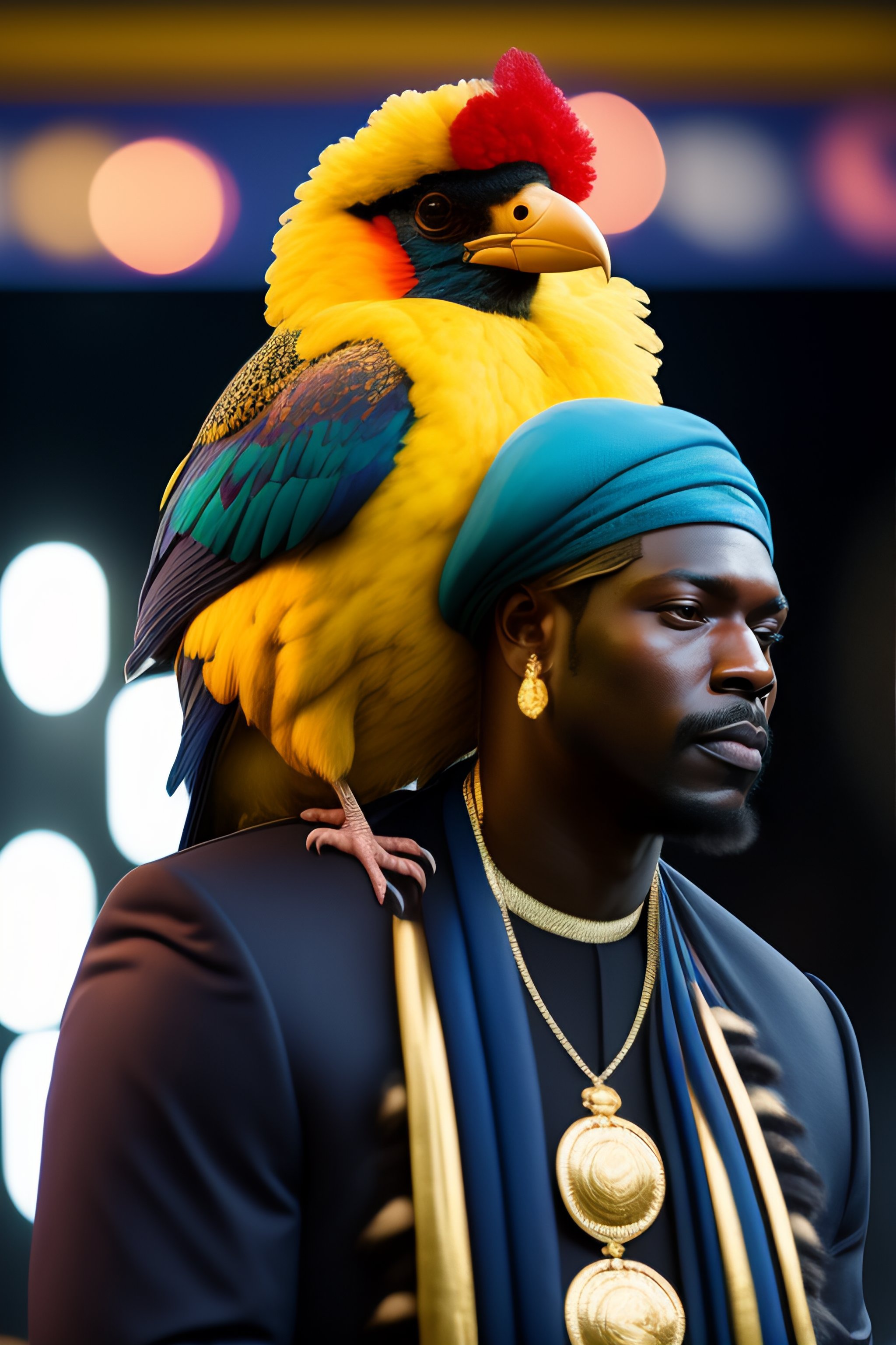 Lexica - A human-sized bird dressed like Flava Flave, with a bird-sized ...