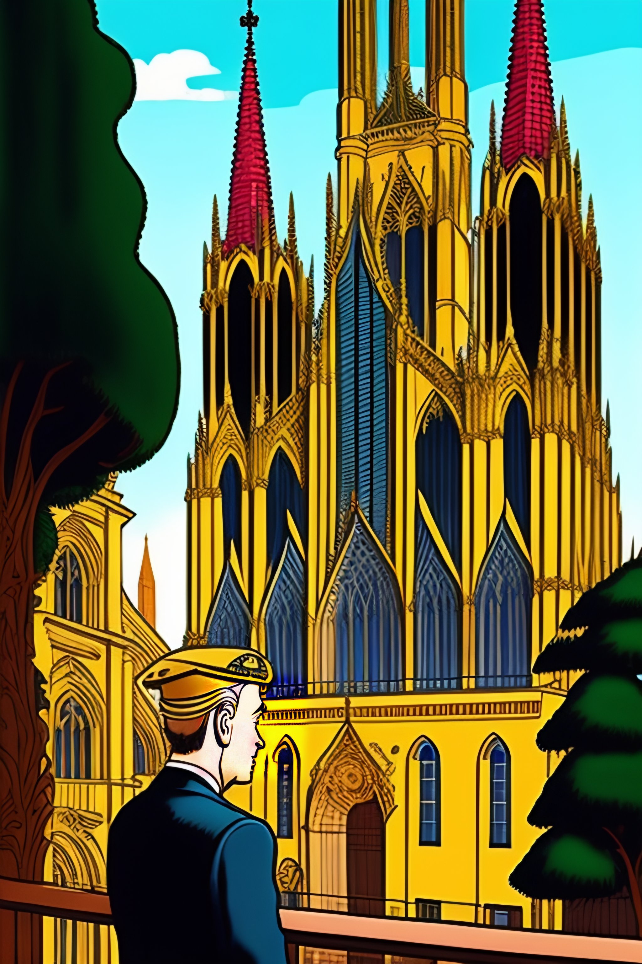 Lexica - Maximalist Cologne cathedral, illustrated by Hergé, style of ...