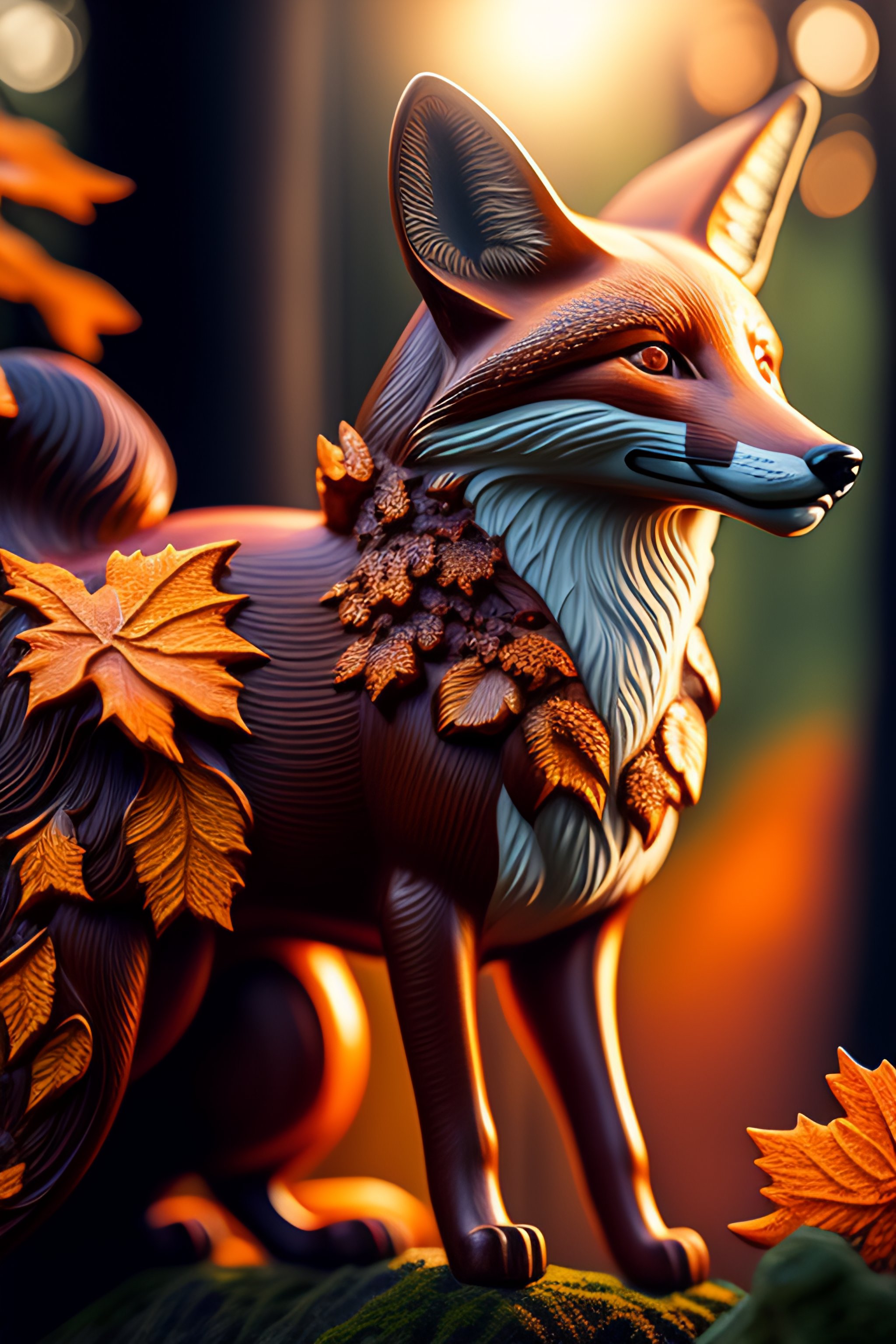 Lexica - A photo-real delicate sculpture of an ornate fox in front of ...
