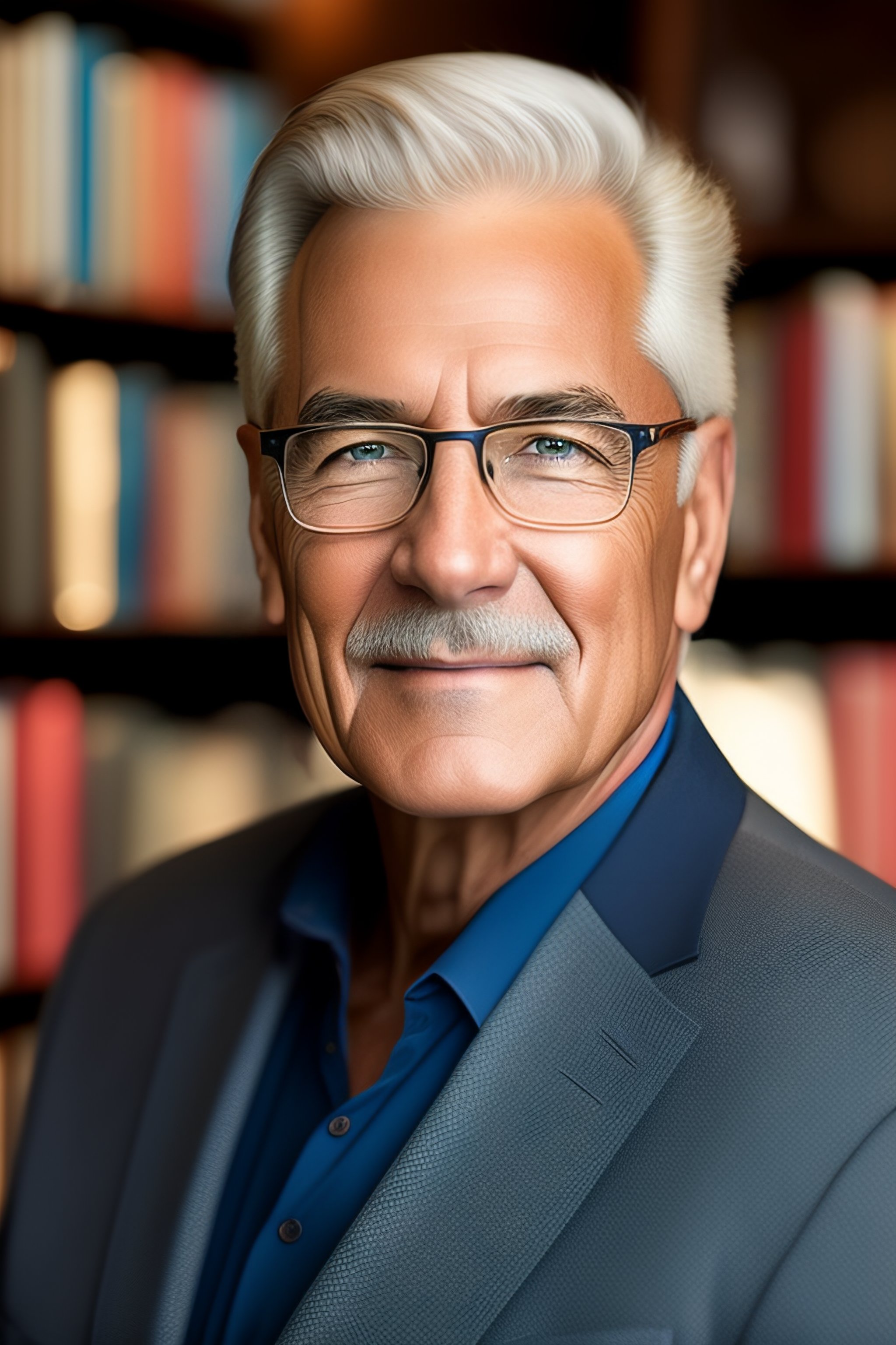 Lexica - Headshot of a conservative male writer over 60 in his library