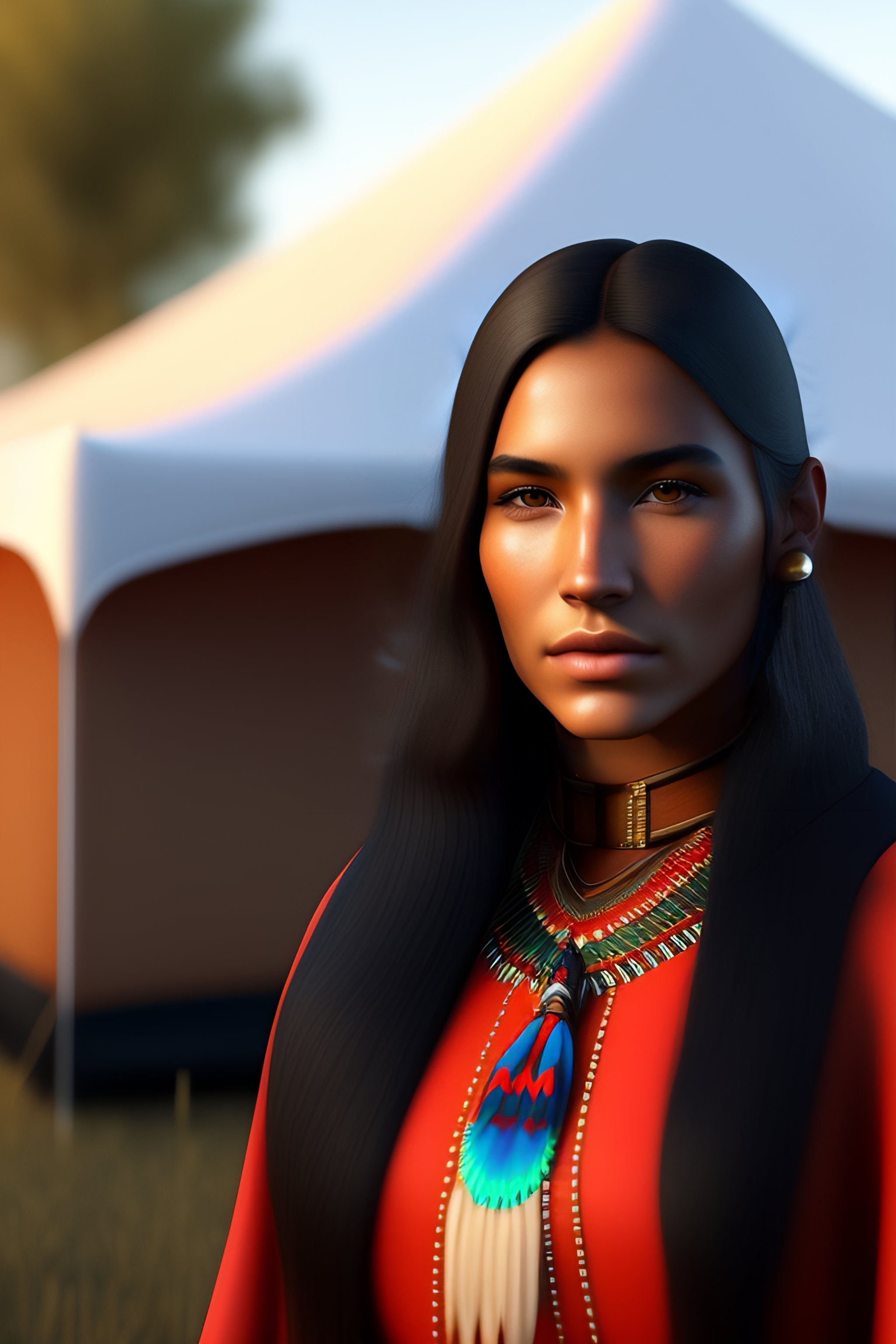Lexica - Native american young woman portrait in 3d digital art with ...