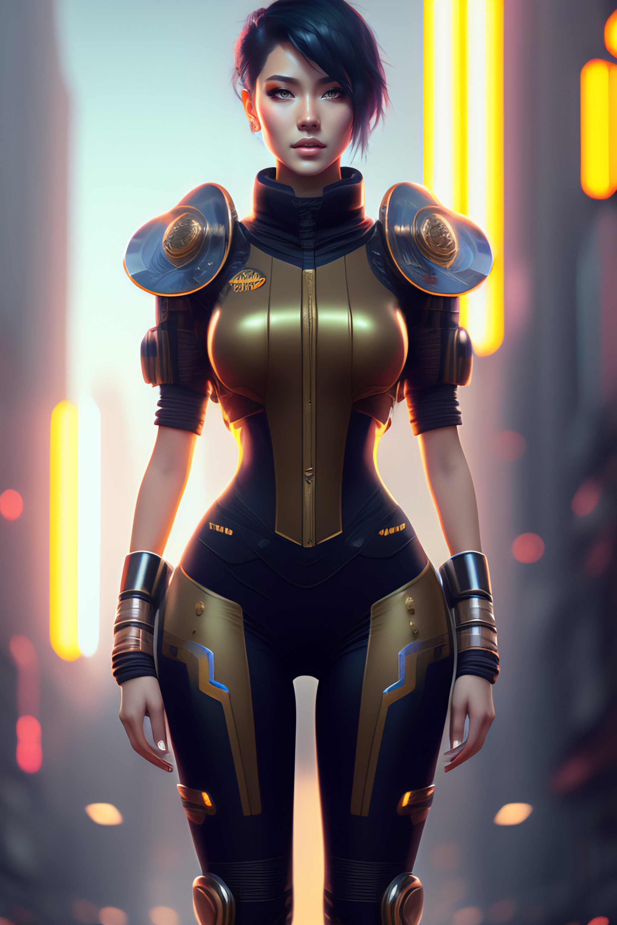 Lexica - Mech Punk ((full body)) clothes with short hair girl, walking ...