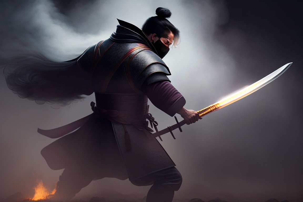 Lexica - Samurai silhouette training with his Blade. Smoke, Gray, fast ...