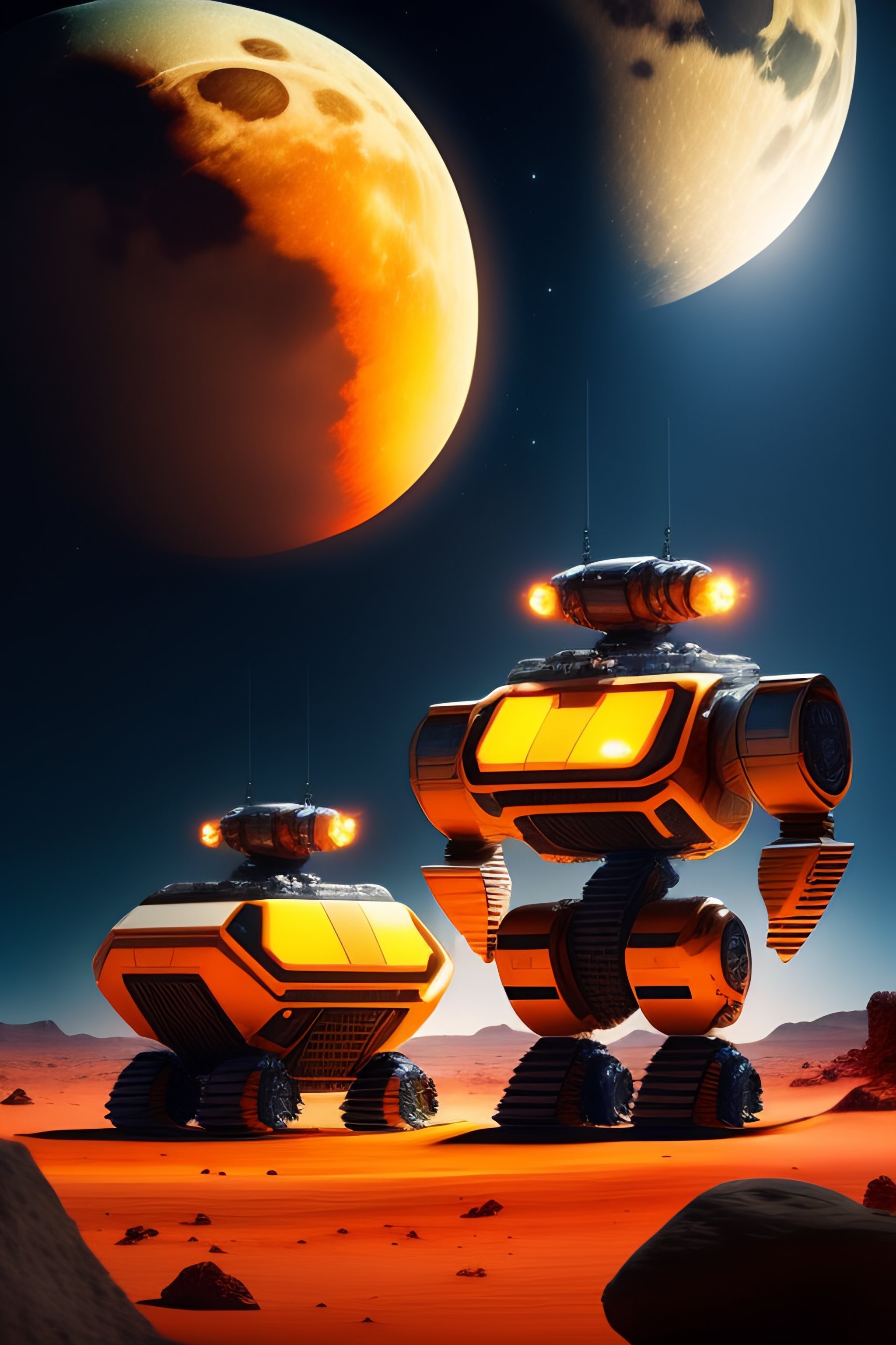 Lexica - Two large transformer type of robots fighting on the moon in ...
