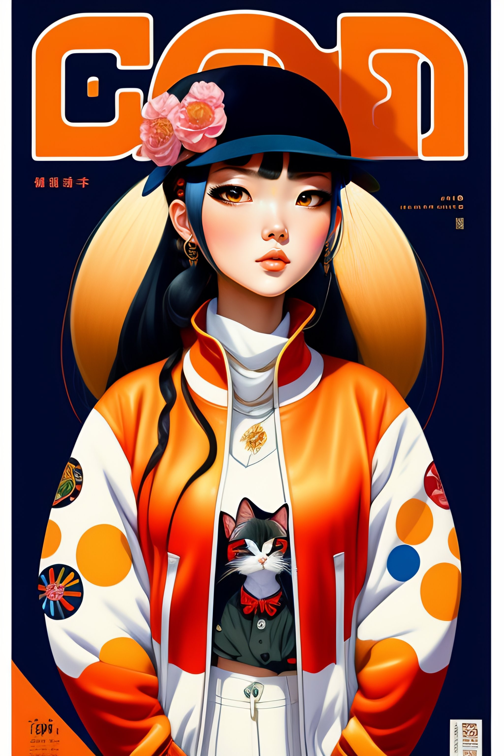 Lexica - Magazine cover poster, upper portrait of anime girl with cat ...