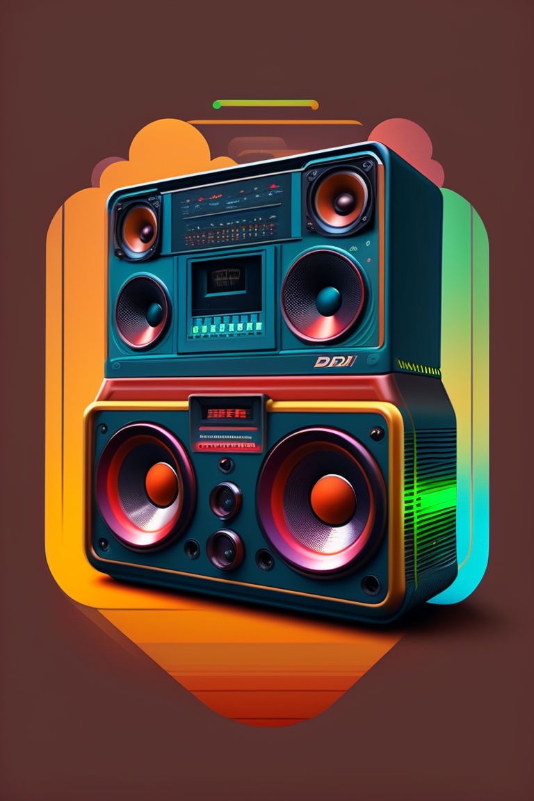 Lexica - Illustrate a DJ-inspired t-shirt with a retro boombox, nodding ...