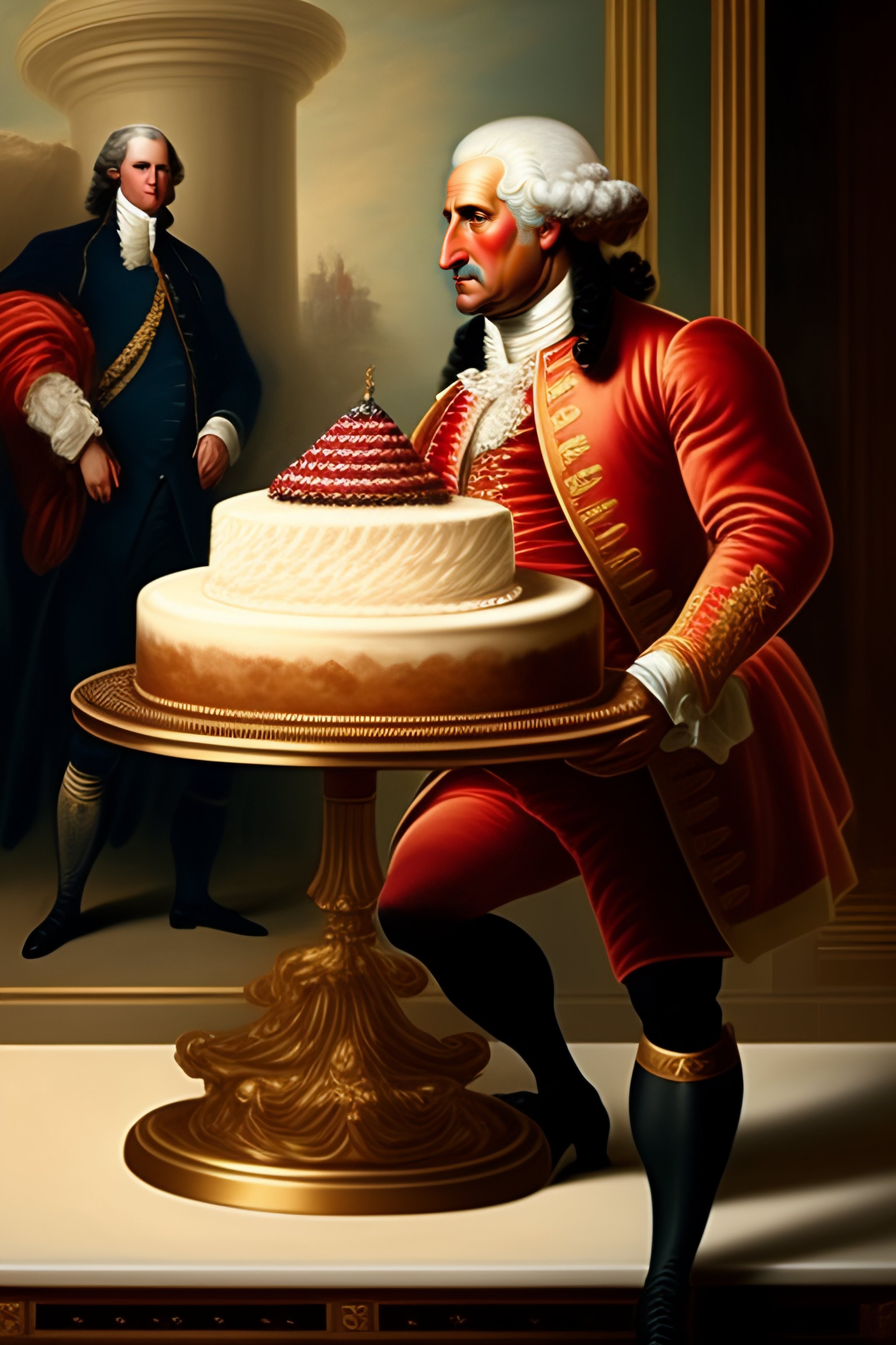 Lexica - A 1000 pound George Washington, eating a large cake being ...