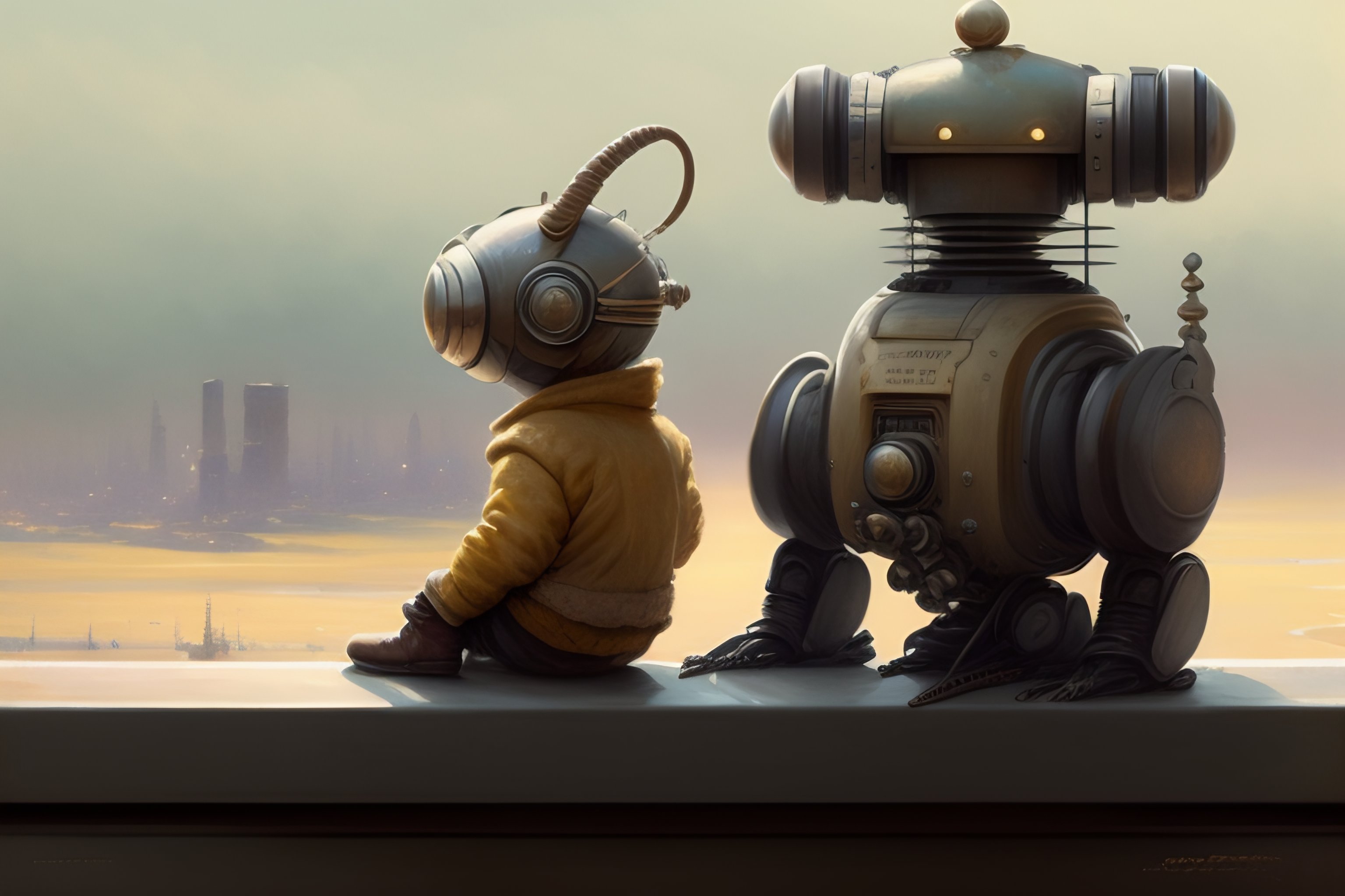 Lexica - (((((1950s robot sitting on a ledge, muted colors, ))))) by ...