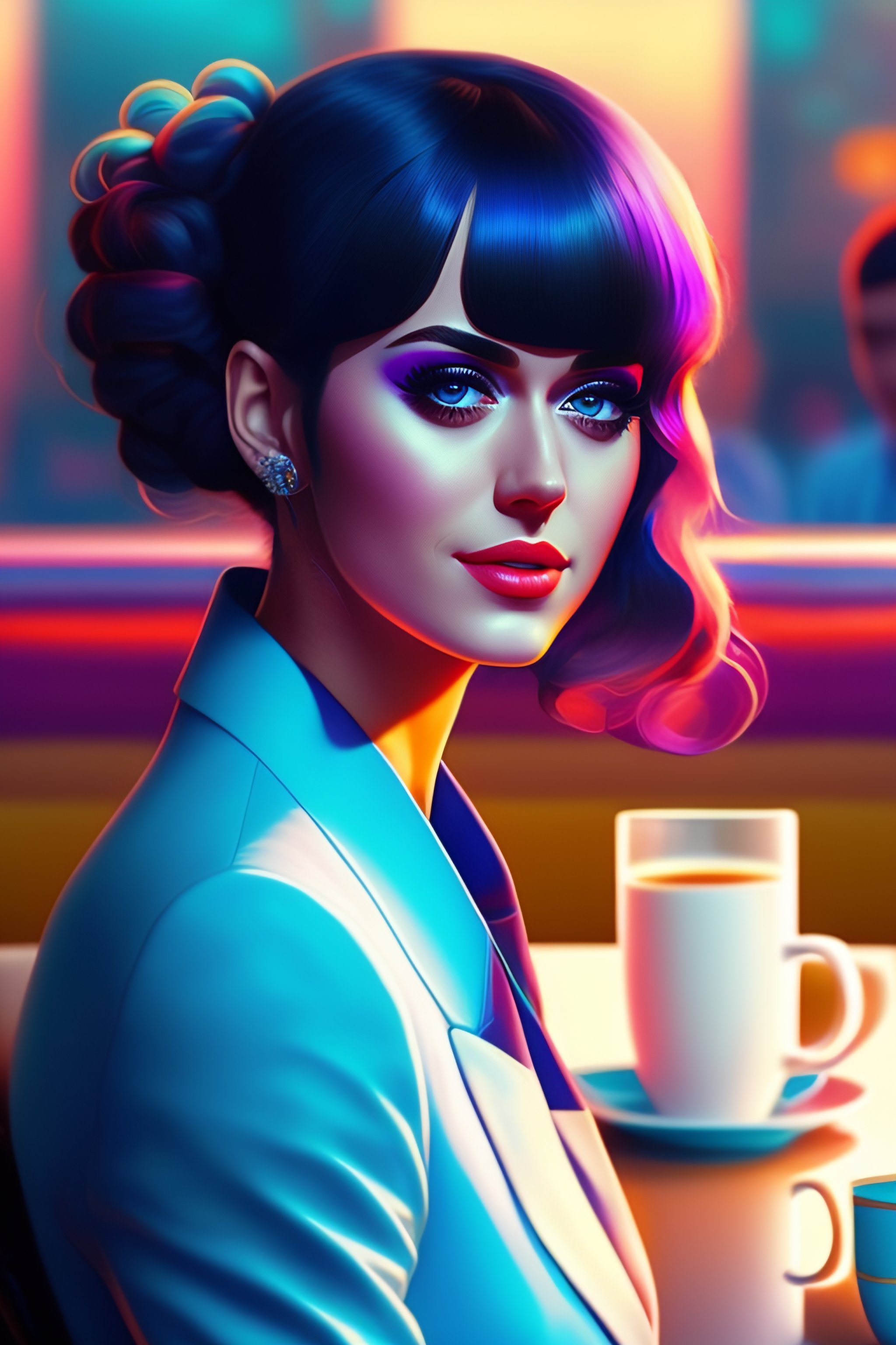 Lexica - Katy perry, cute girl in blue dress sitting psychedelic ...