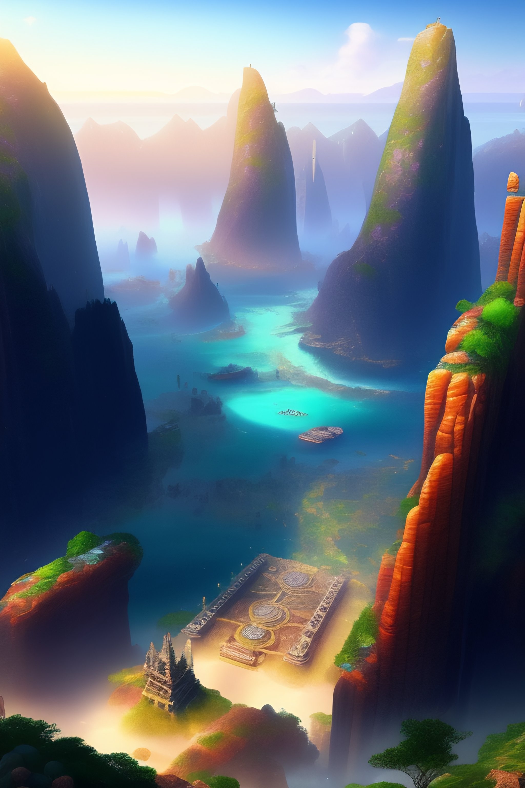 Lexica - Ancient civilization city Realistic Misty Fantasy complex high ...