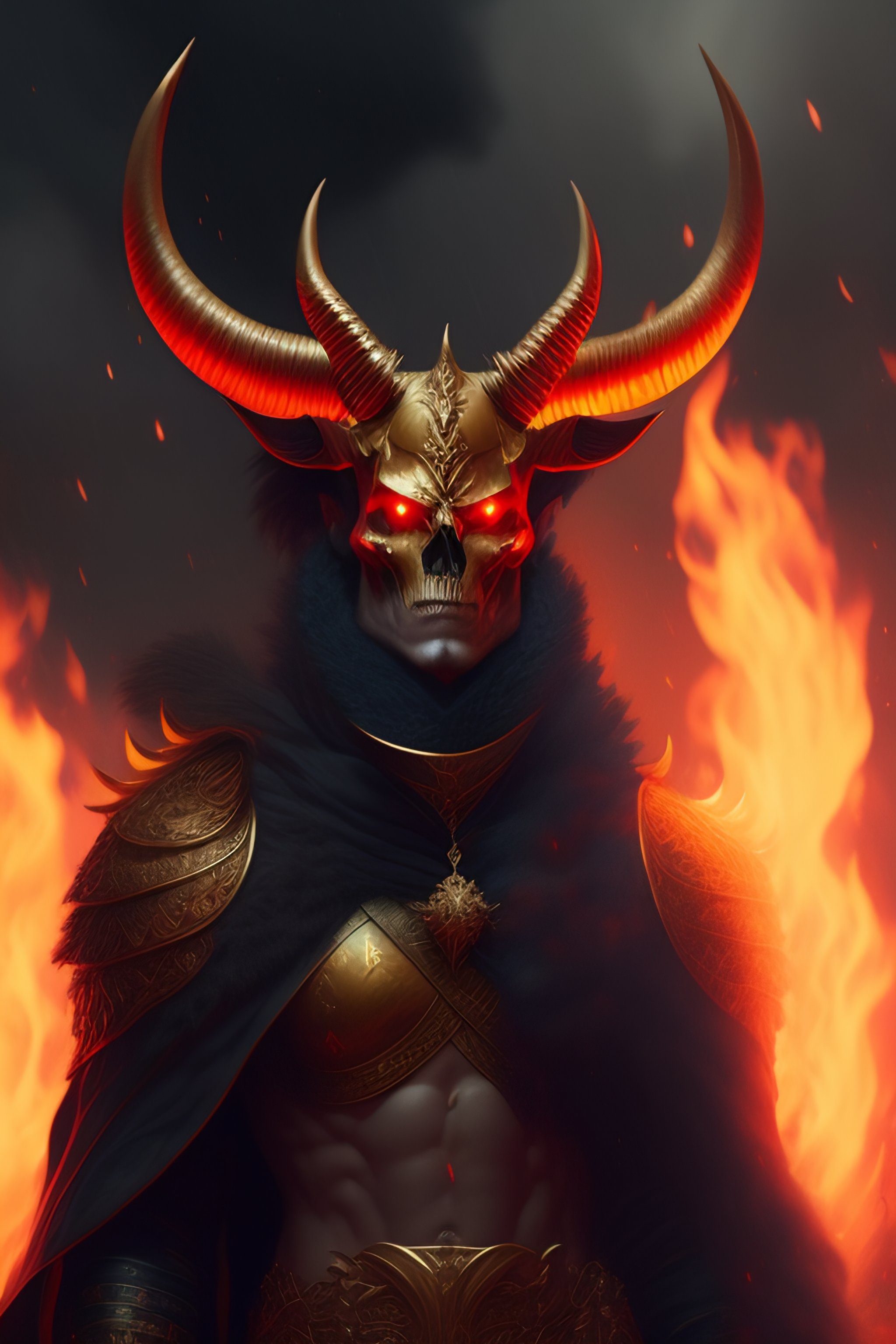 Lexica - Portrait of the devil with his horns on fires on a skull on ...
