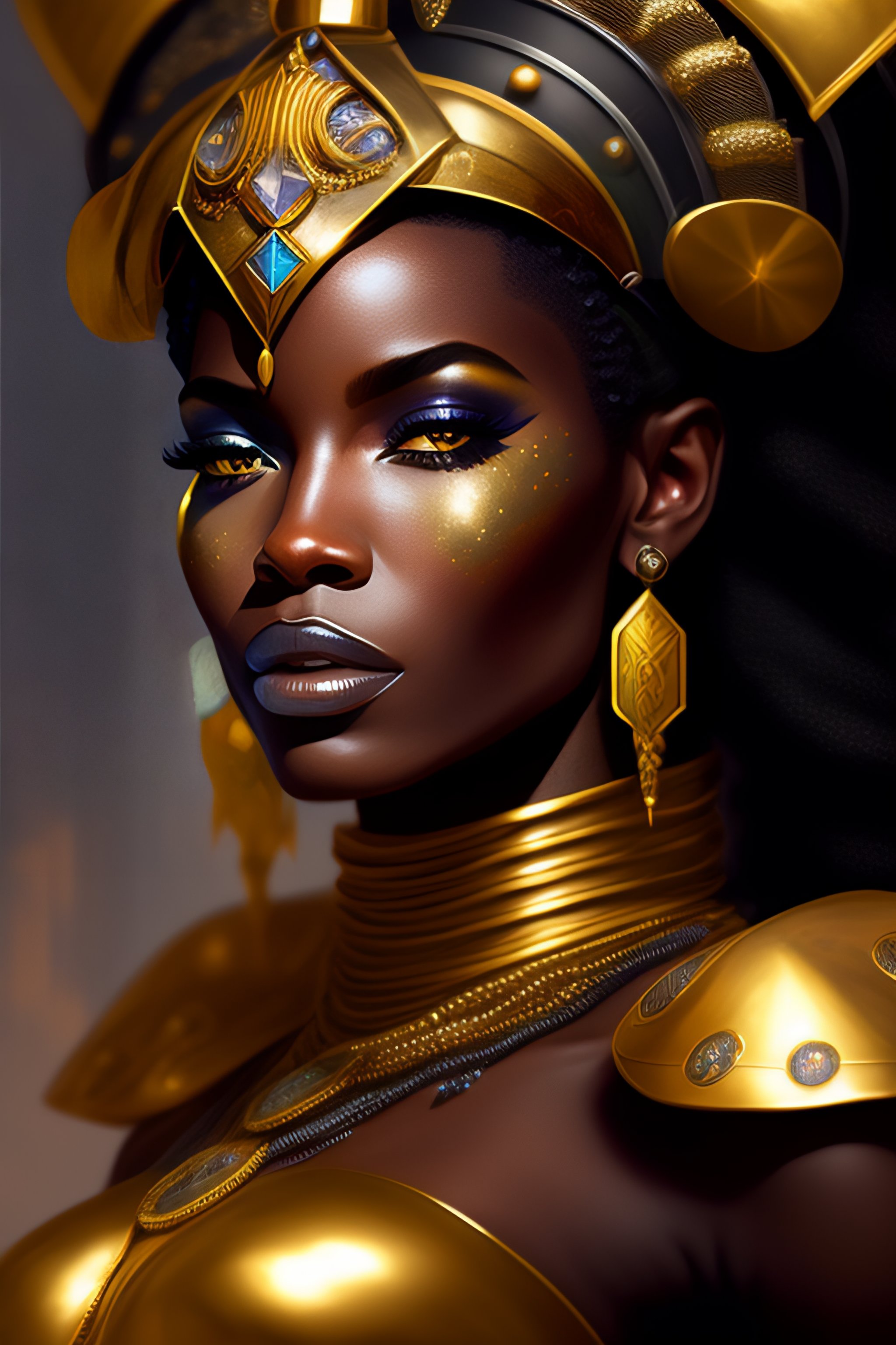 Lexica - Up close portrait of a african cyborg witch queen, cybernetic ...