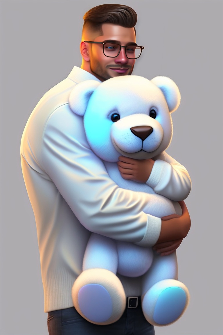 Lexica - A man hug a beautiful white teddy bear , digital art