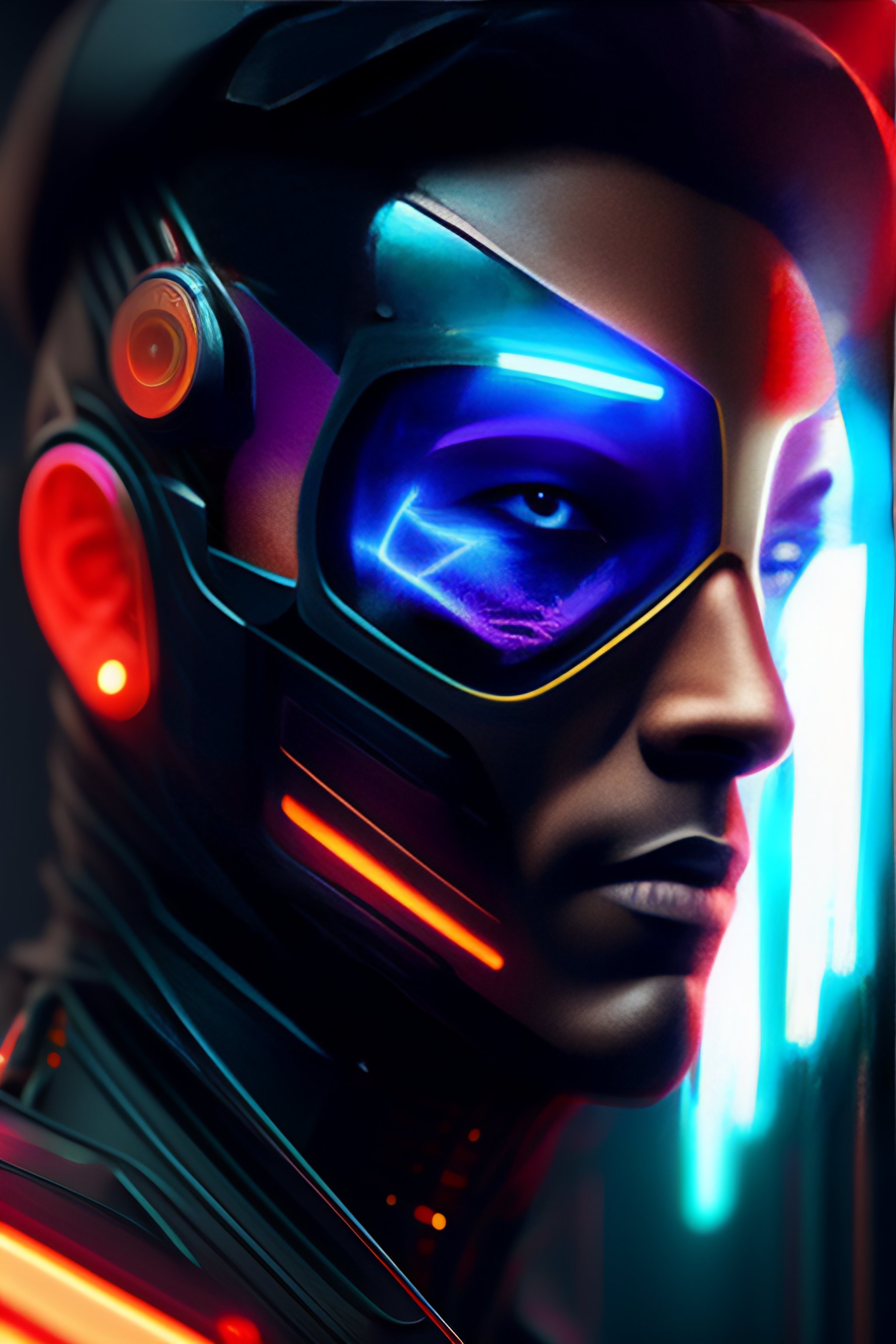 Lexica - Man, human cyborg, half face human half skull machine, tron ...