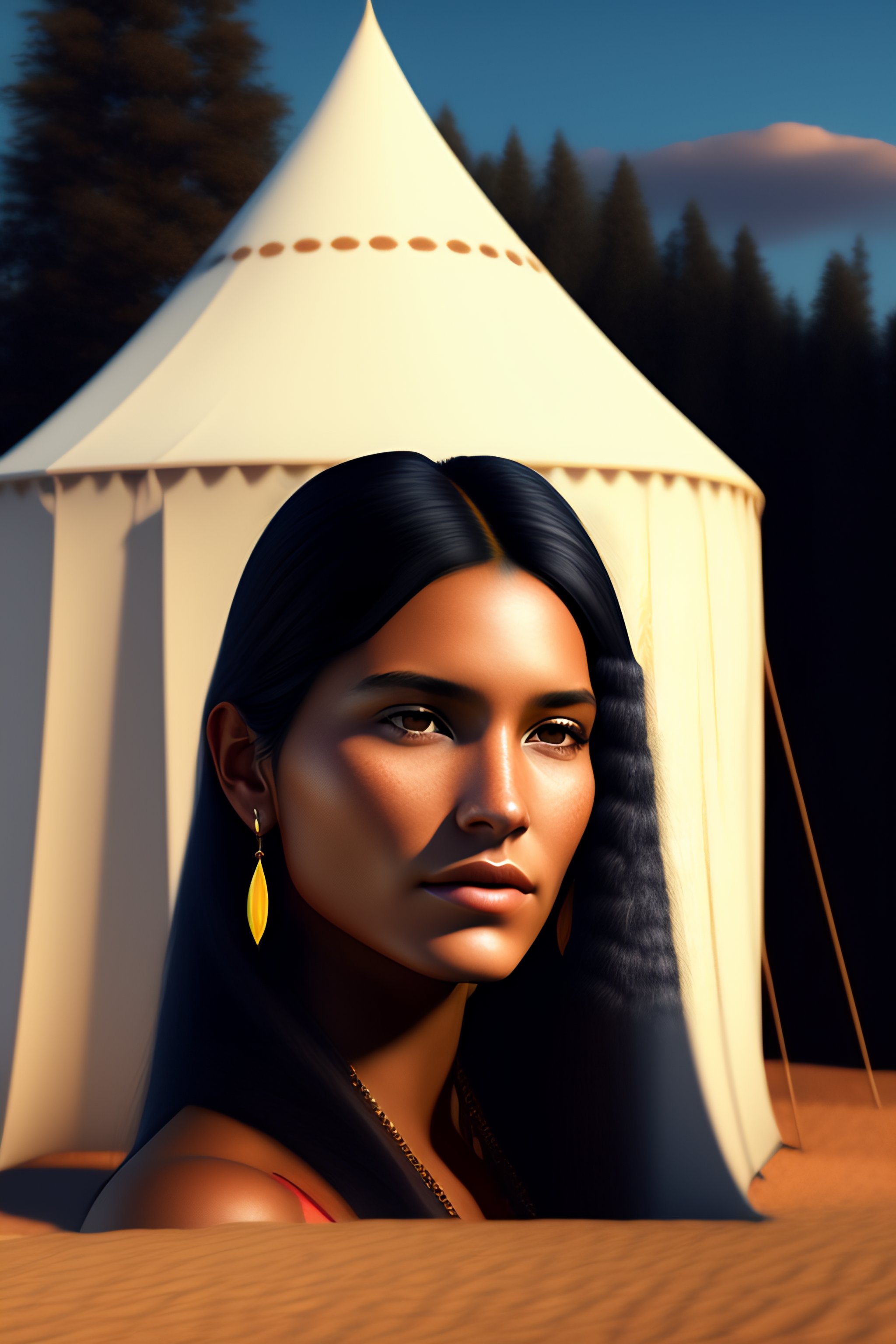 Lexica - Native american young woman portrait in 3d digital art with ...