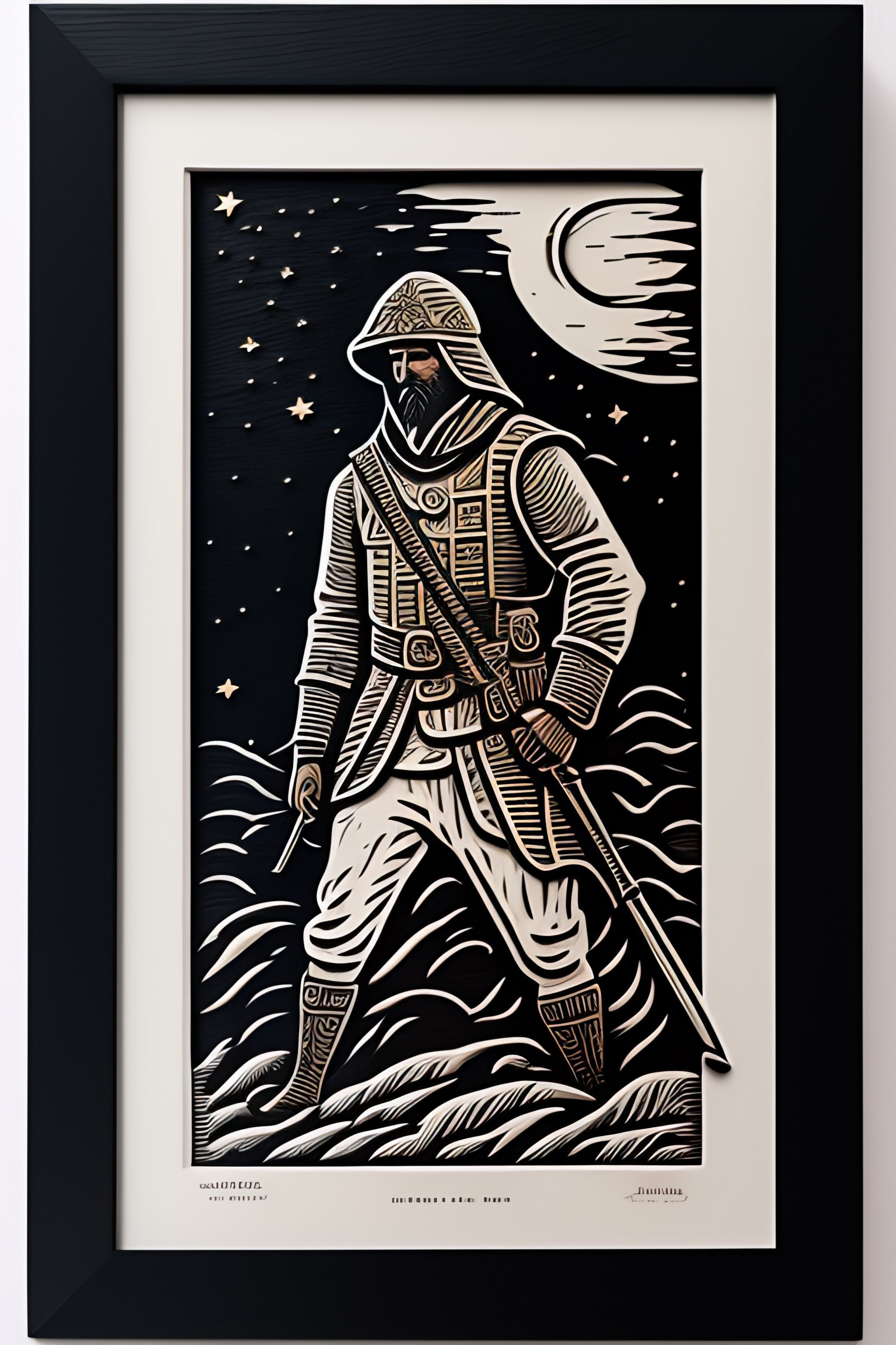 Lexica - An award winning linocut of a mage in the battlefield