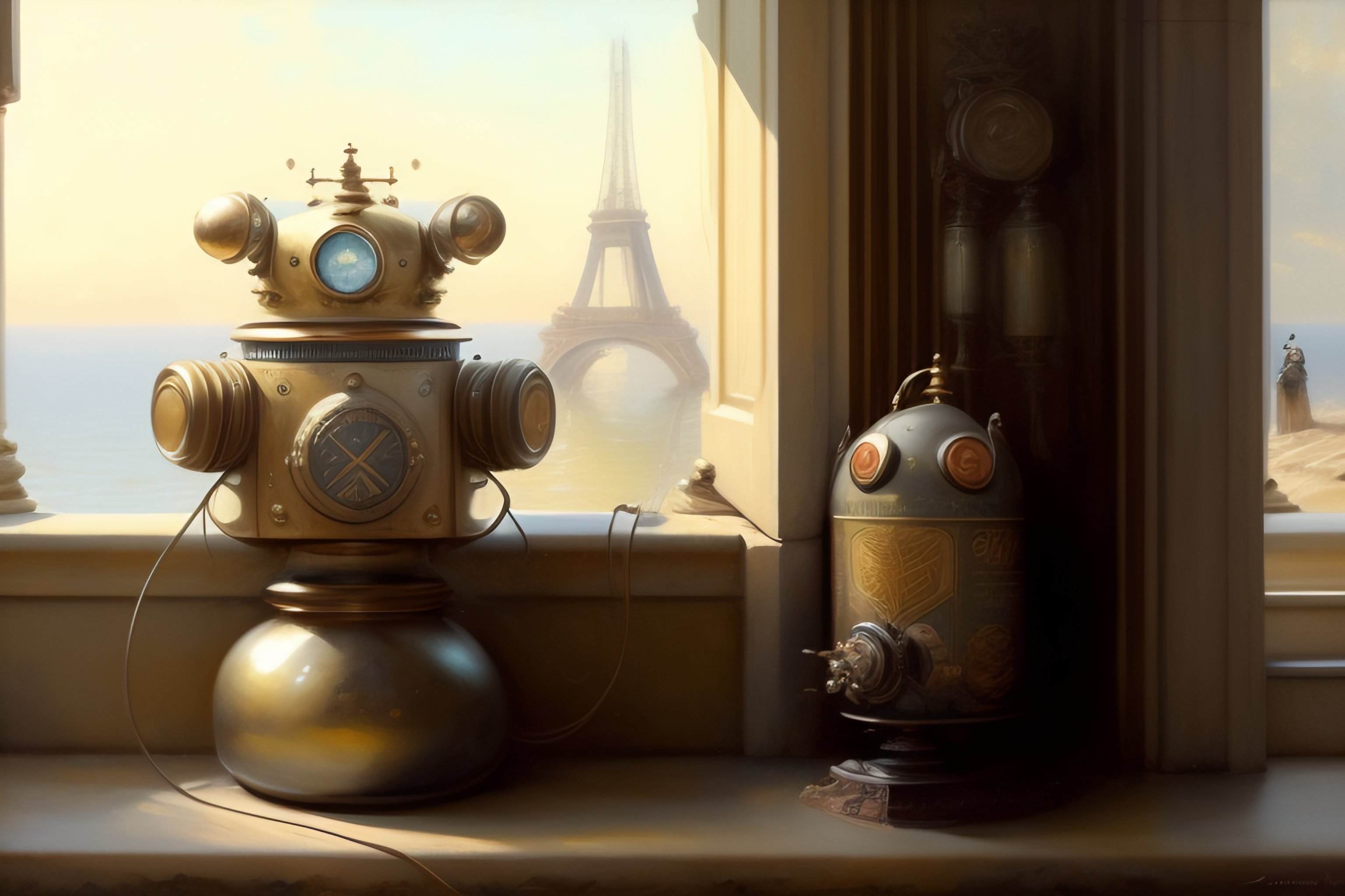 Lexica - Web banner, (((((1950s robot sitting on left side of the ledge ...