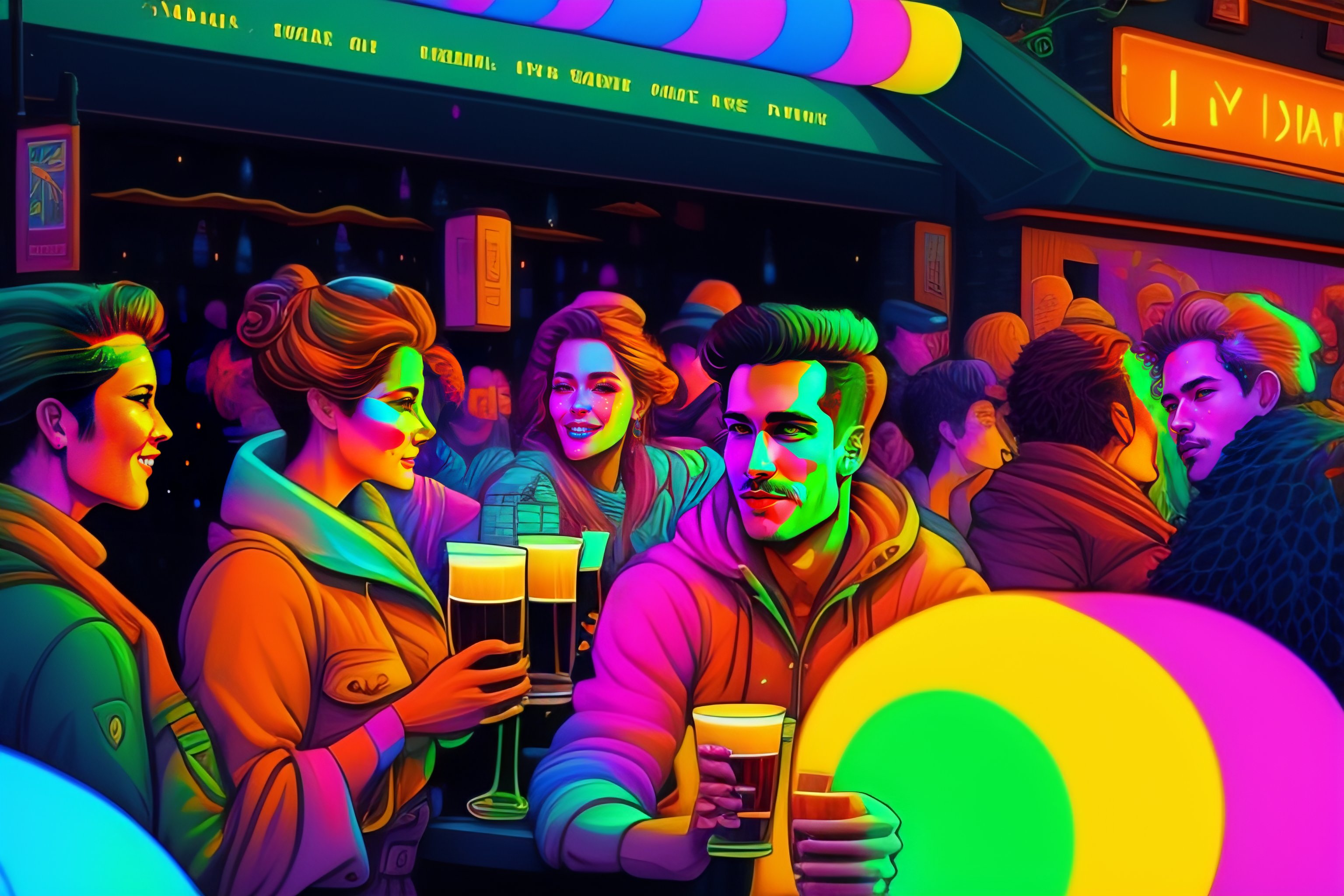 Lexica - Friends cheer with beer in a bar, rainbow colors, gay ...