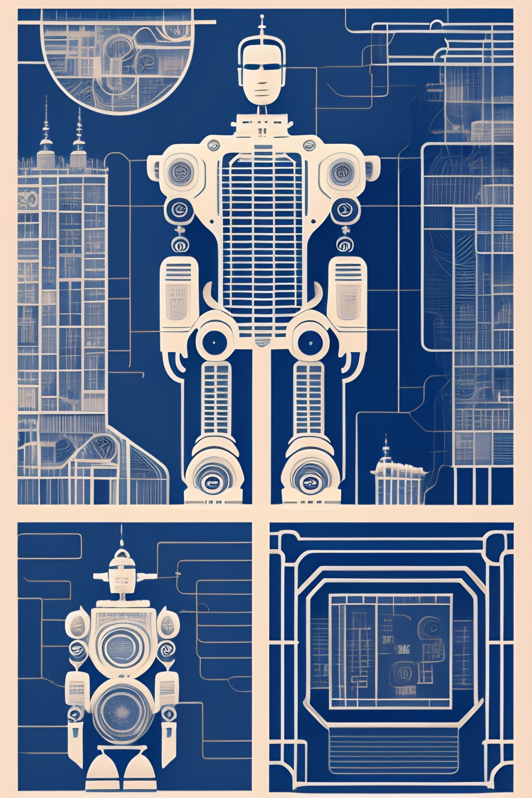 Lexica - Detailed schematics of a male robot, Venetian man, blueprints ...
