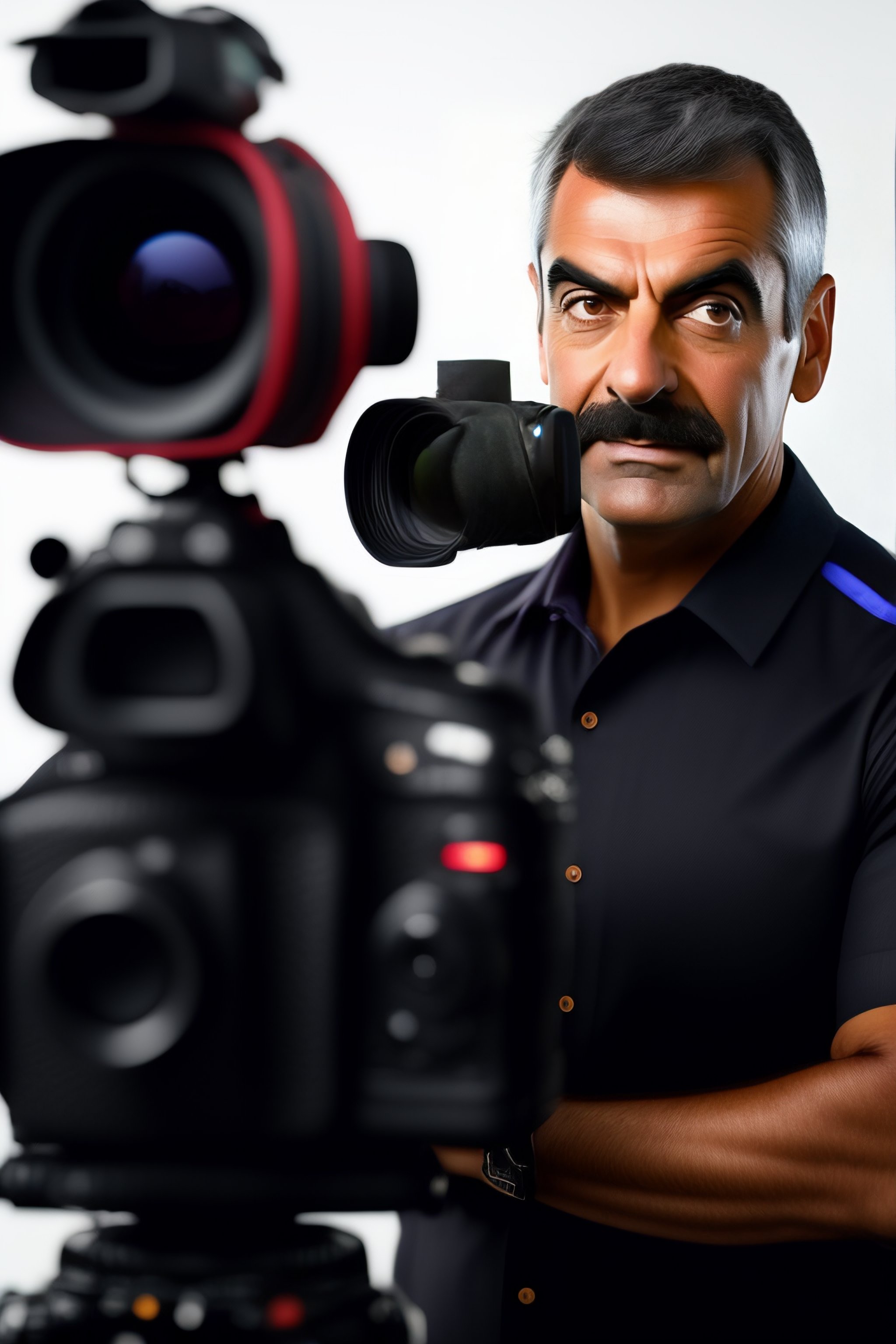 Lexica - Create an image of a cameraman standing behind a video camera ...