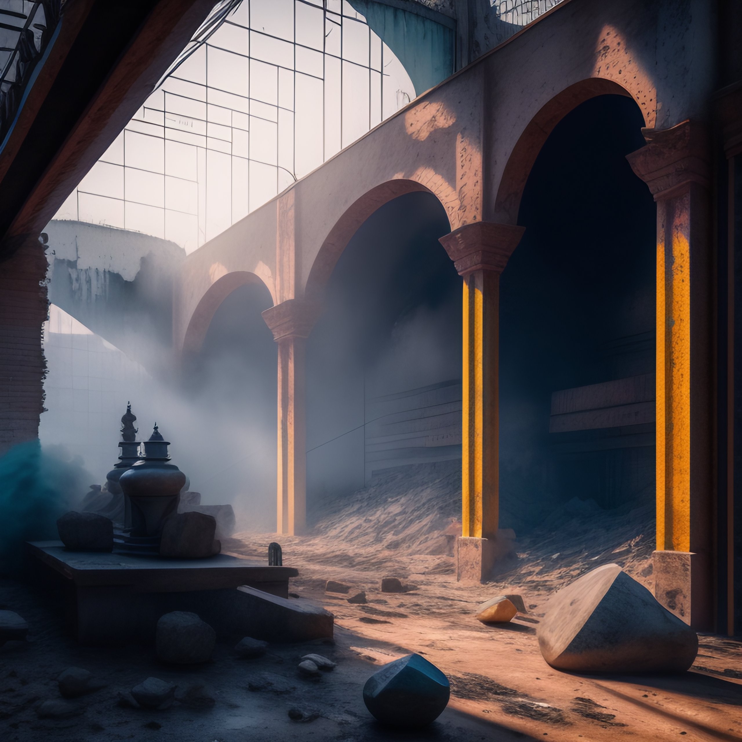 Lexica - Infantile graphics interior abandoned factory with broken ...