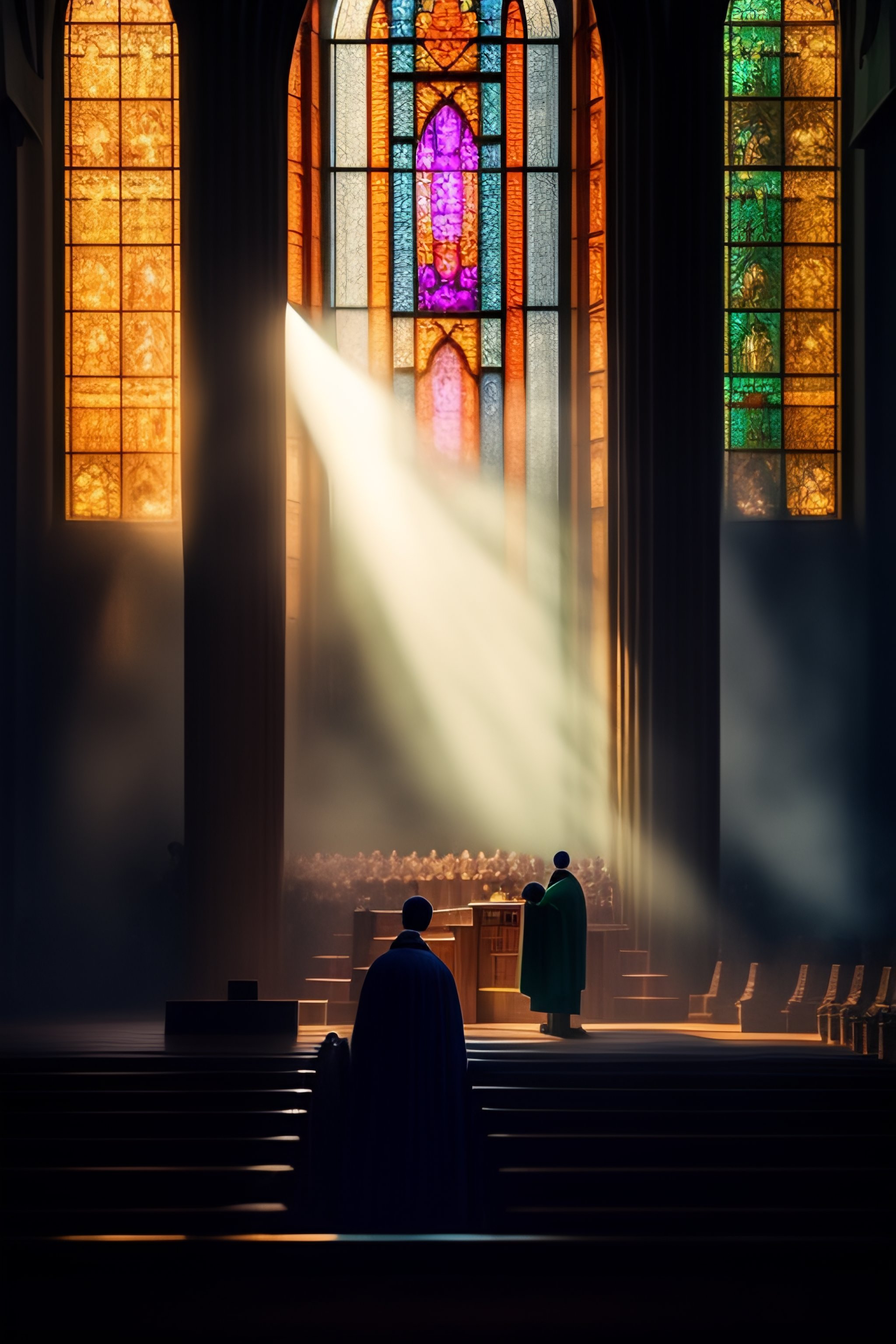 Lexica - Bishop celebrating mass in a huge cathedral with epic mist ...