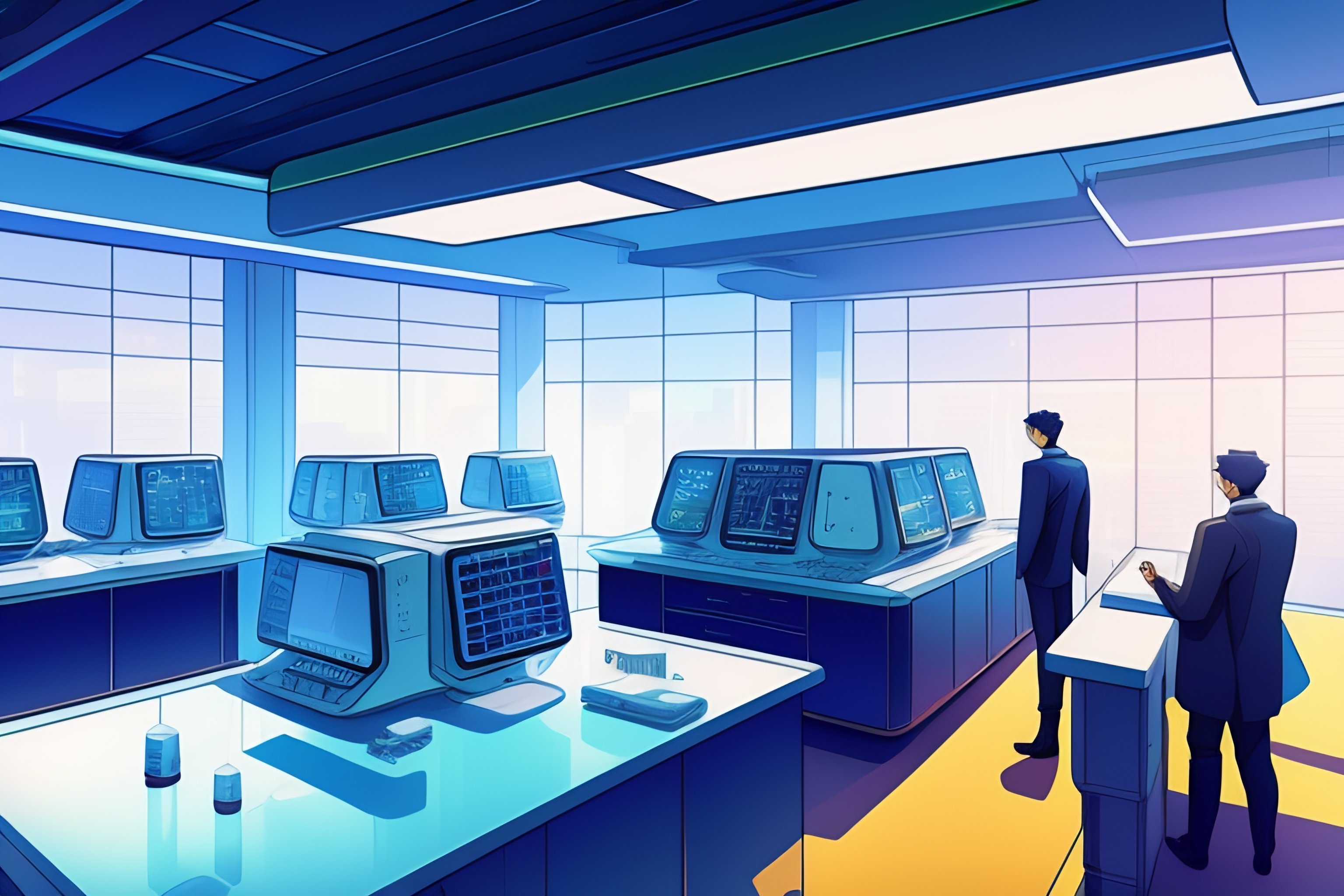 Lexica - Cel shaded study of a group of engineers in a futuristic ...