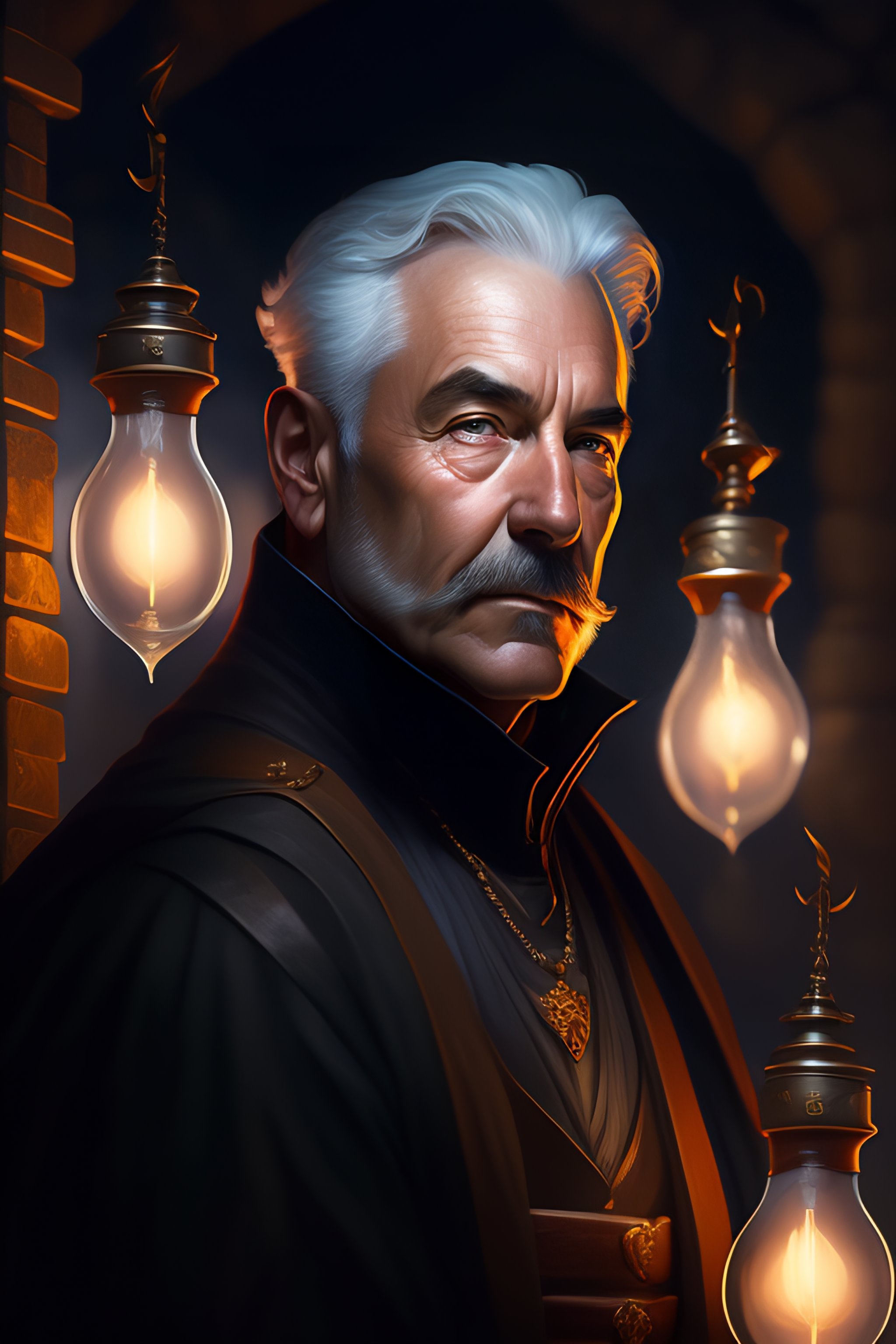 Lexica - Portrait of an old, medieval alchemist in the dark, he is ...