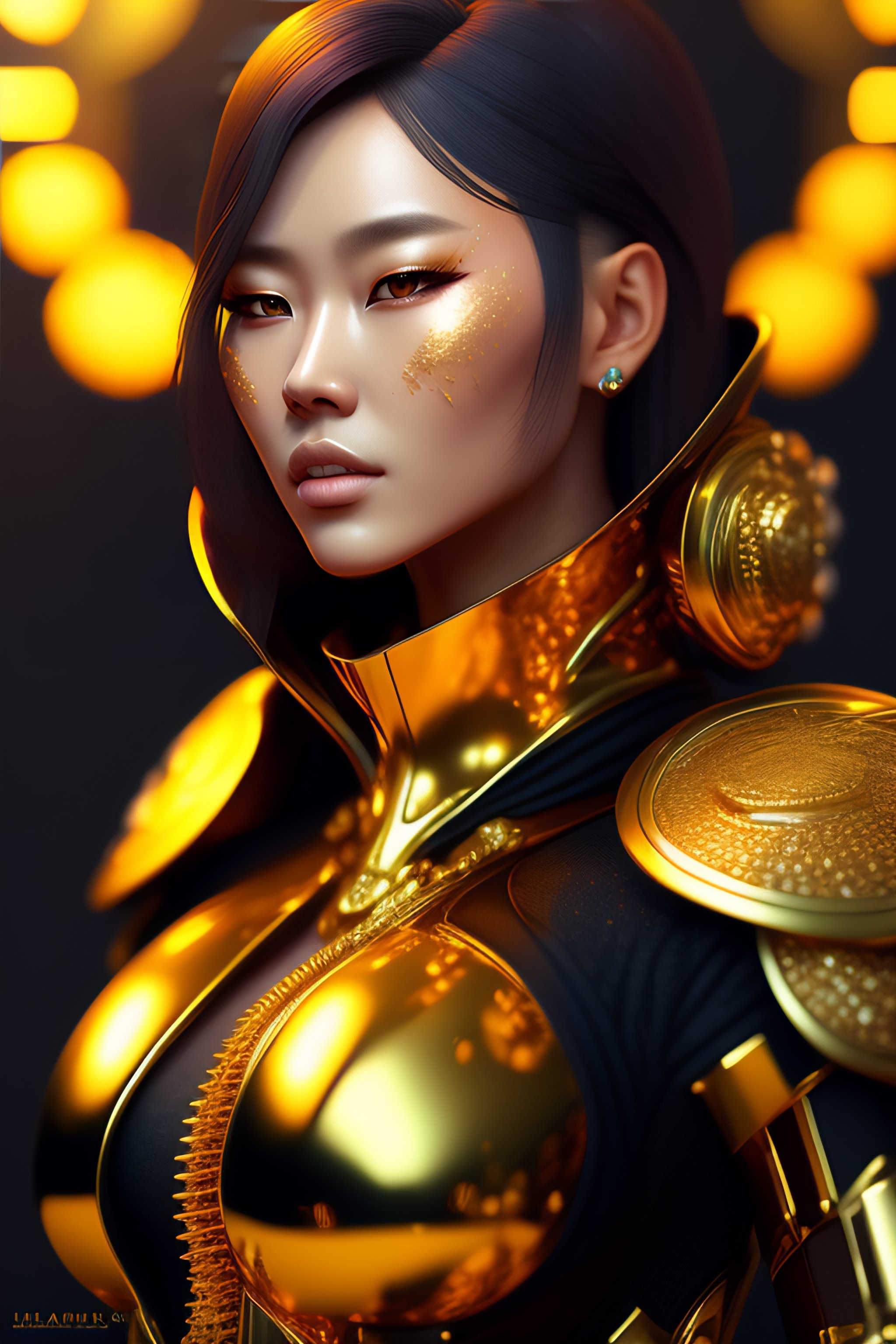Lexica - Portrait of a gold-plated, cyberpunk with solid gold cracked ...