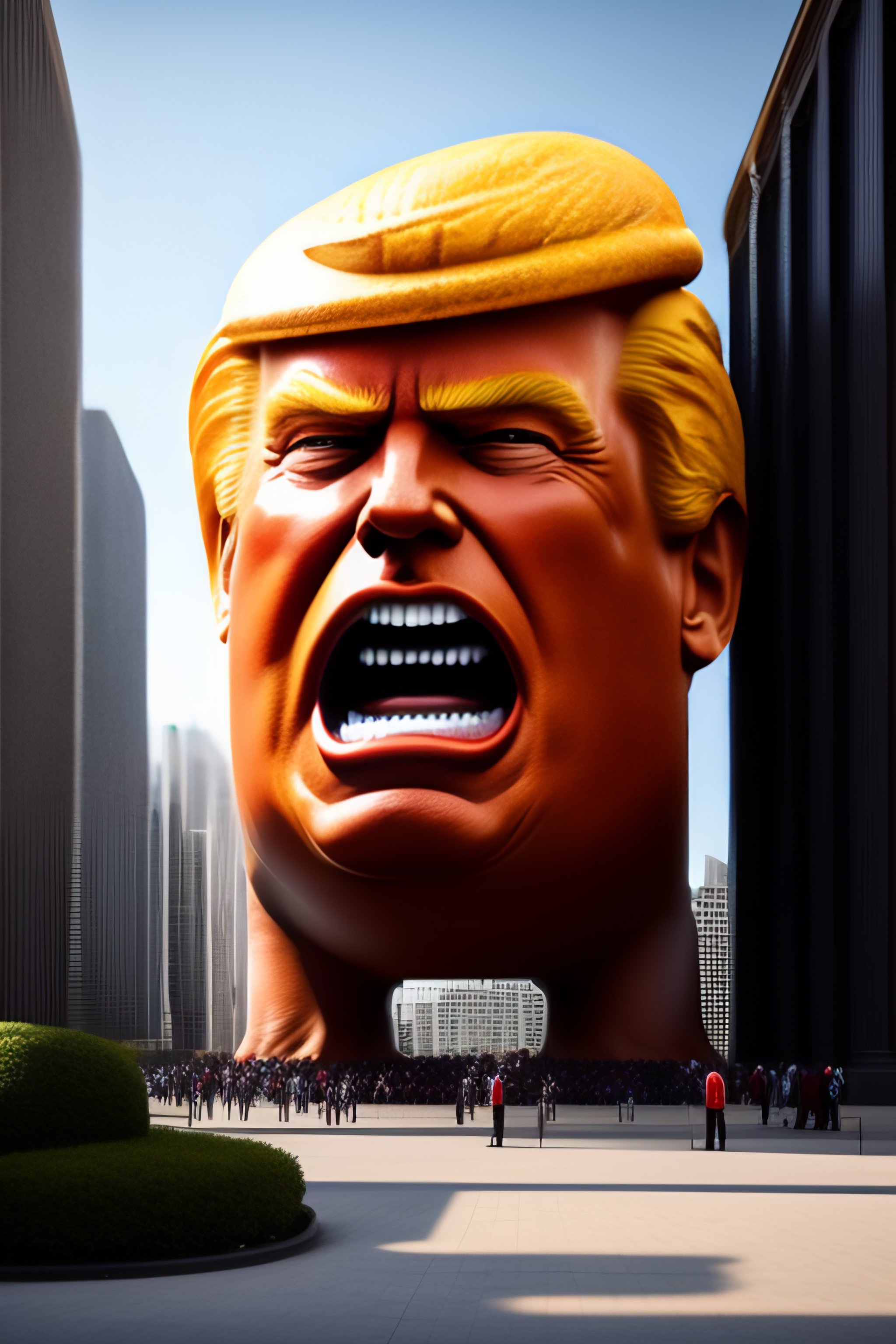 Lexica - Donald Trump depicted as a giant monster, fighting Obama