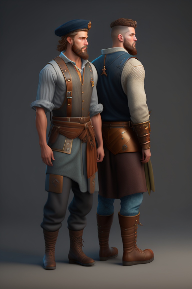 Lexica - 2 fishermen standing , full body, medieval rags, barefoot ...