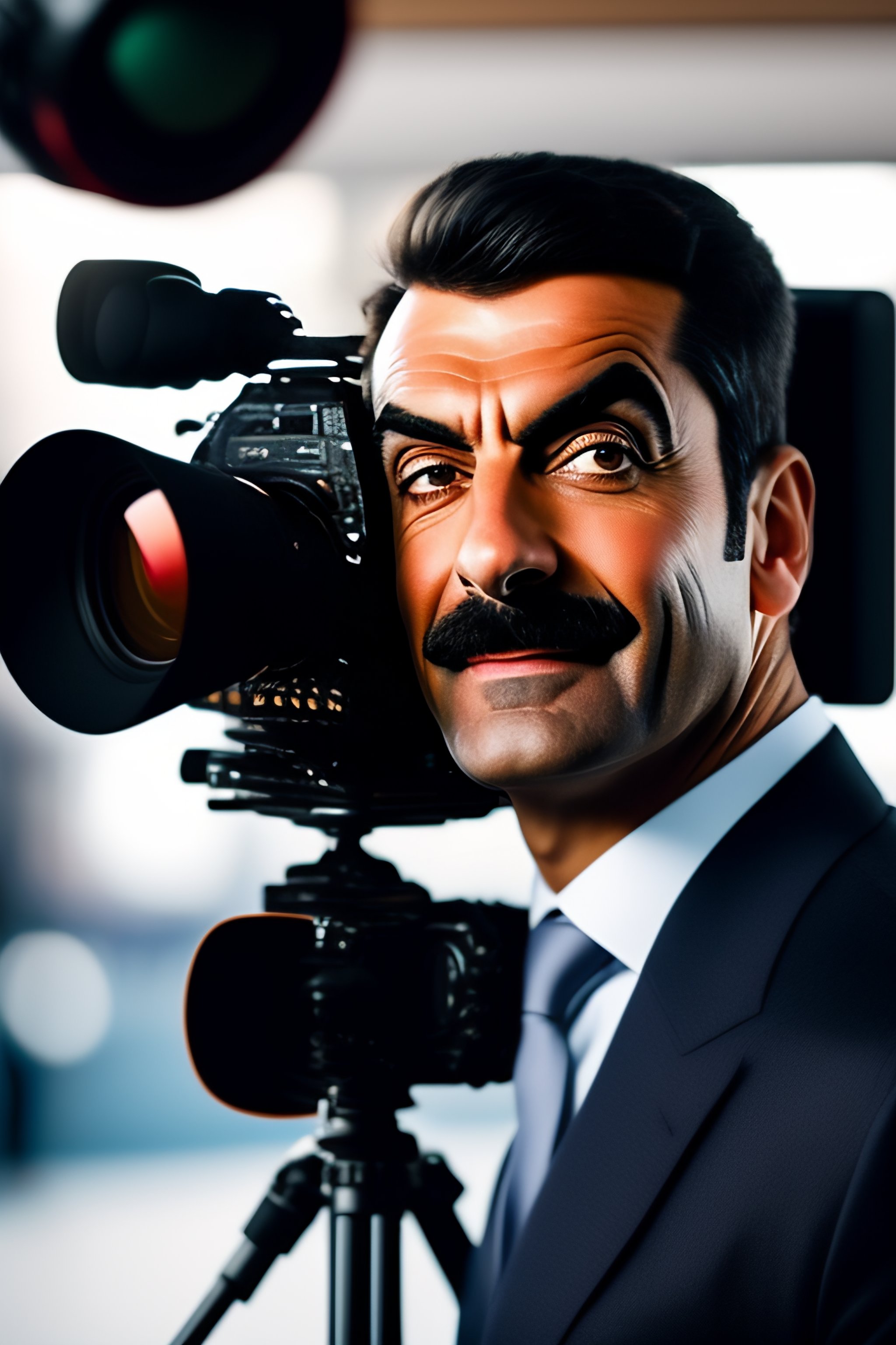 Lexica - Create an image of a cameraman standing behind a video camera ...