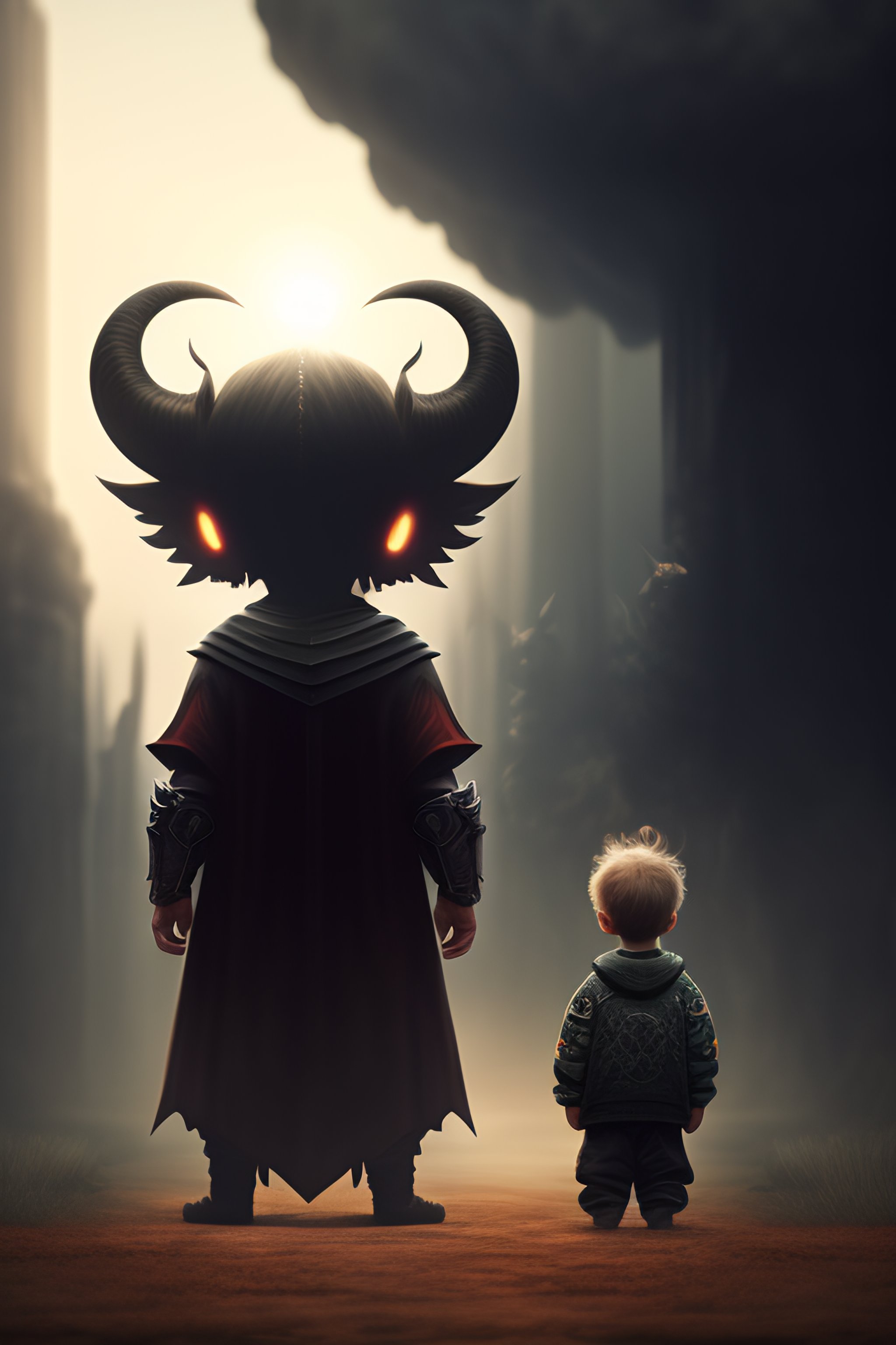 Lexica - A demon standing behind a small child