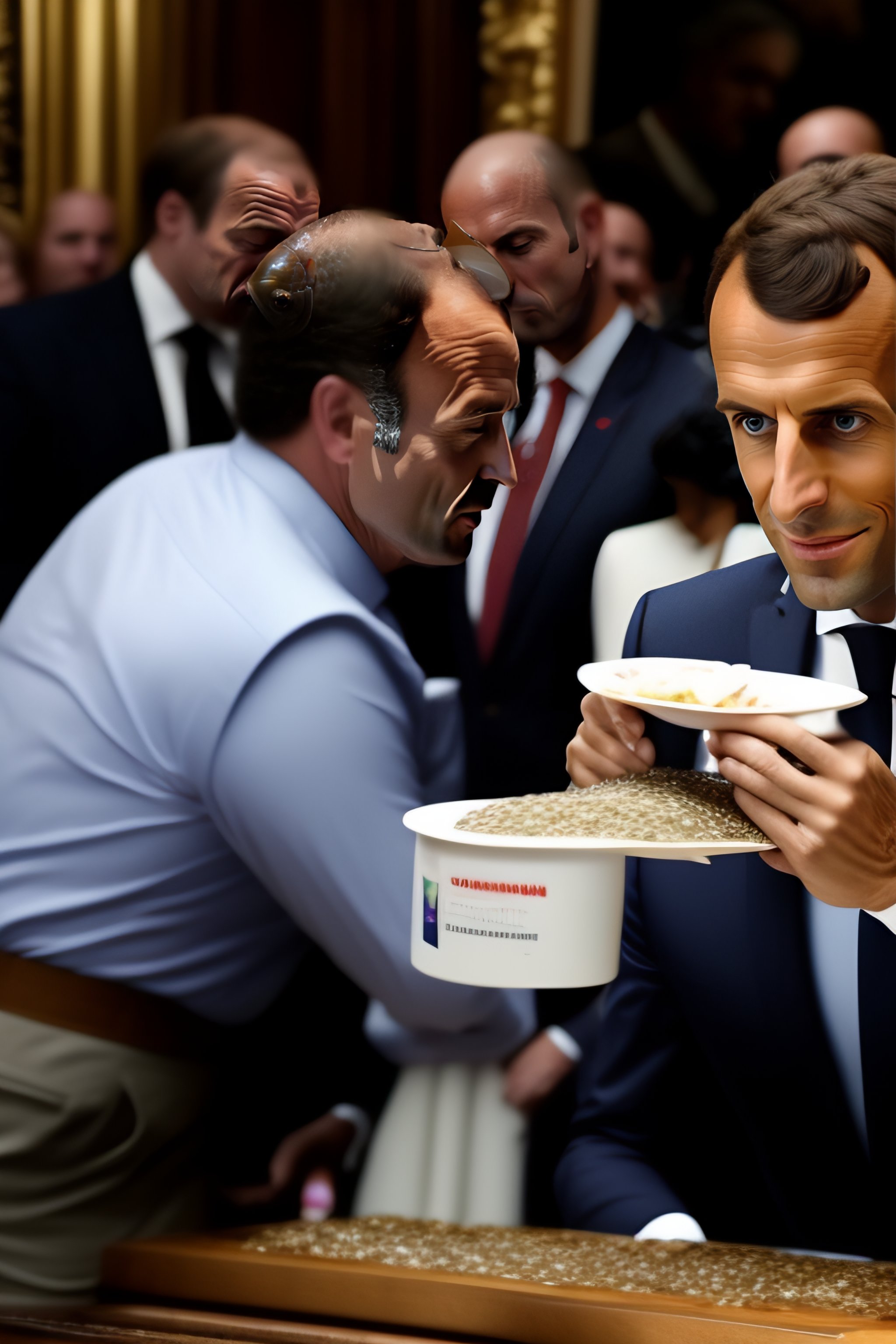 Lexica - Emmanuel Macron eating some sardines directly in the can