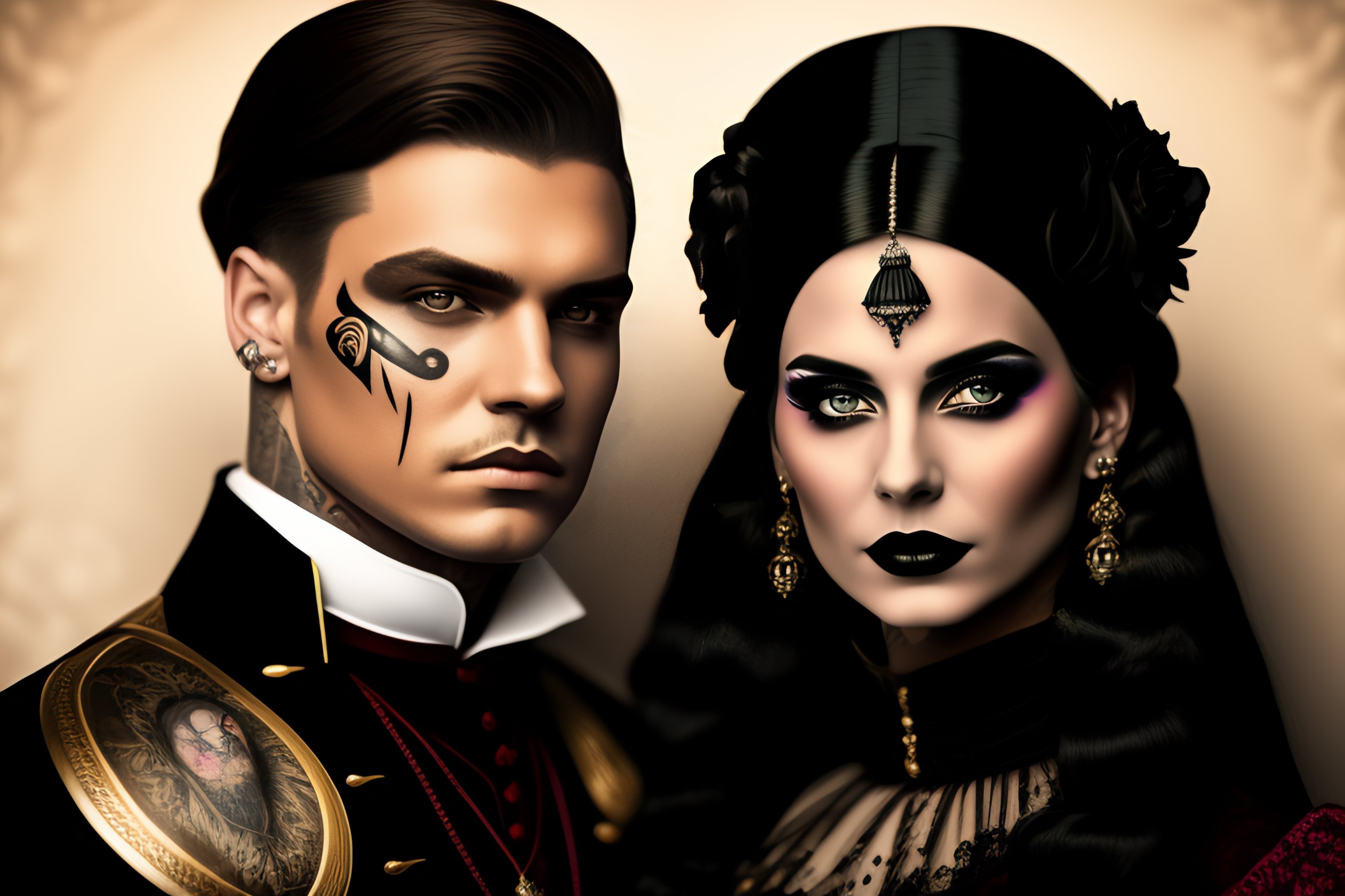 Lexica - Victorian style photo of a goth girl and guy with tattoos on ...