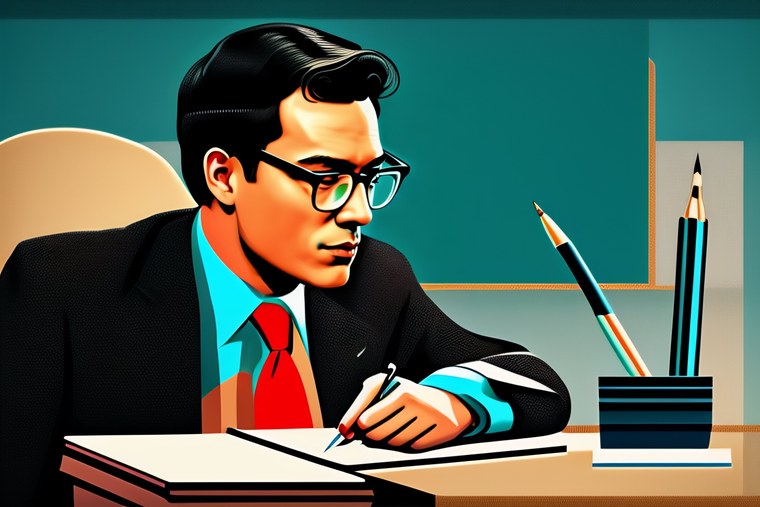 Lexica - Graphic illustration of a man writing a cover letter for an ...