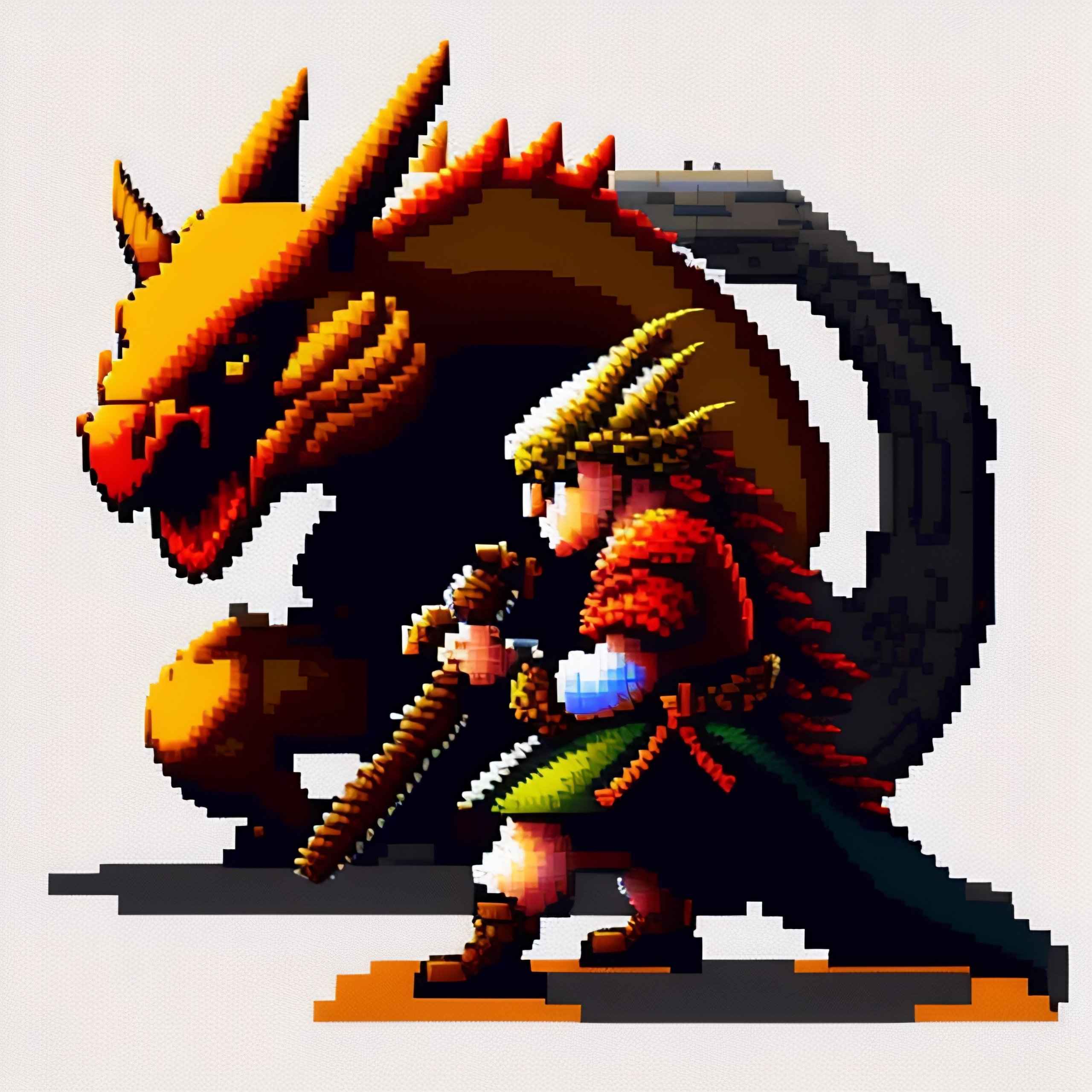 Lexica - Berber knight fighting dragon in pixel art