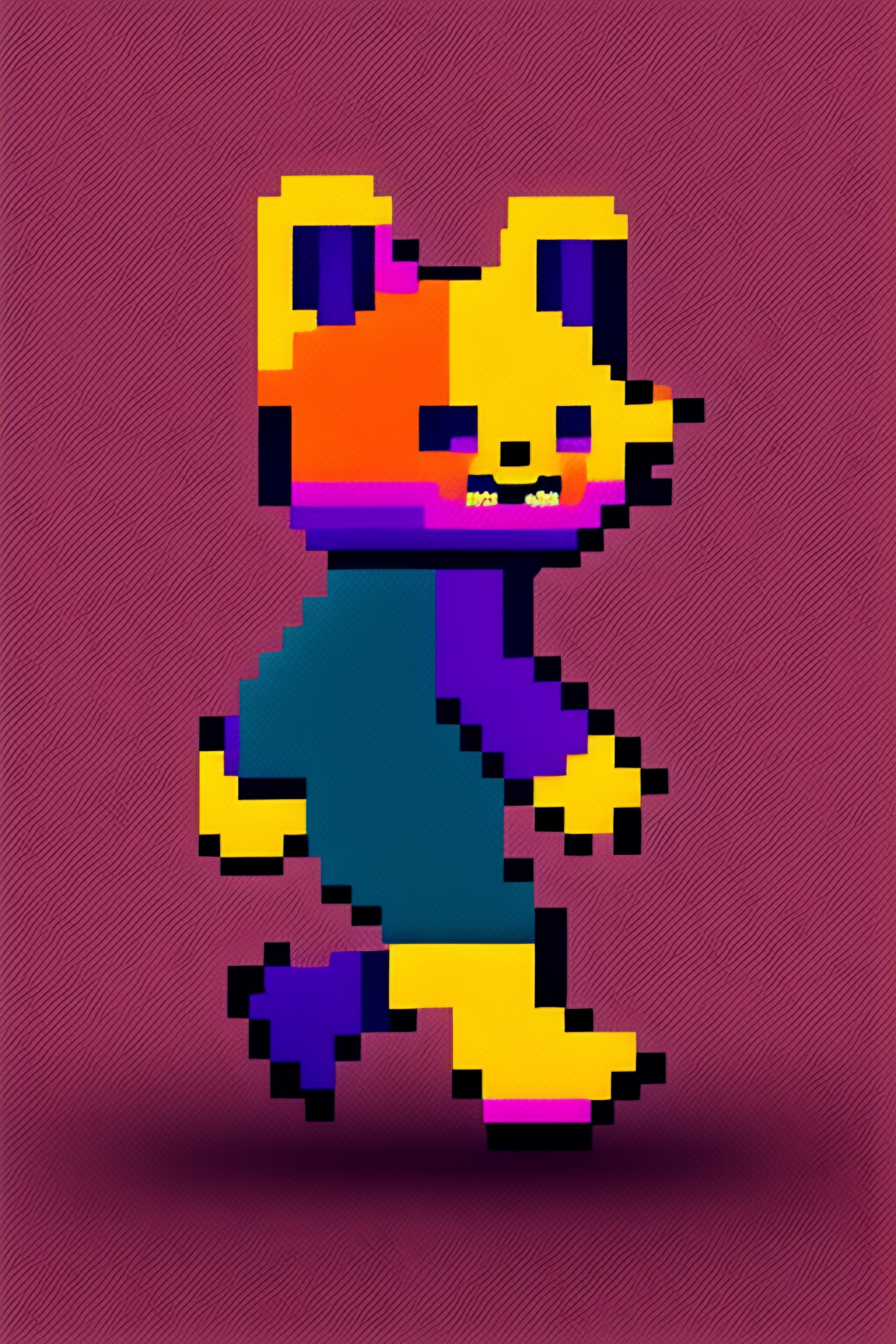 Lexica - A retro 16-bit pixel cat, happy, orange body, purple legs ...