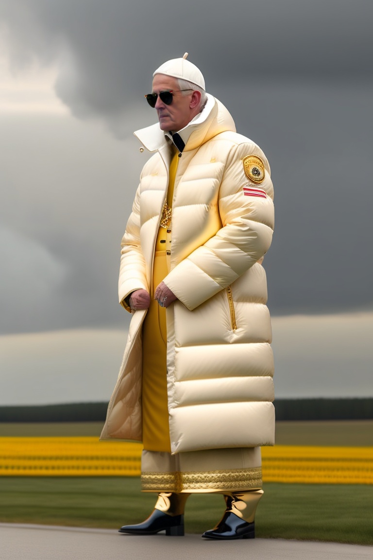 Lexica - The Pope wearing a full length white down shiny puffy jacket ...