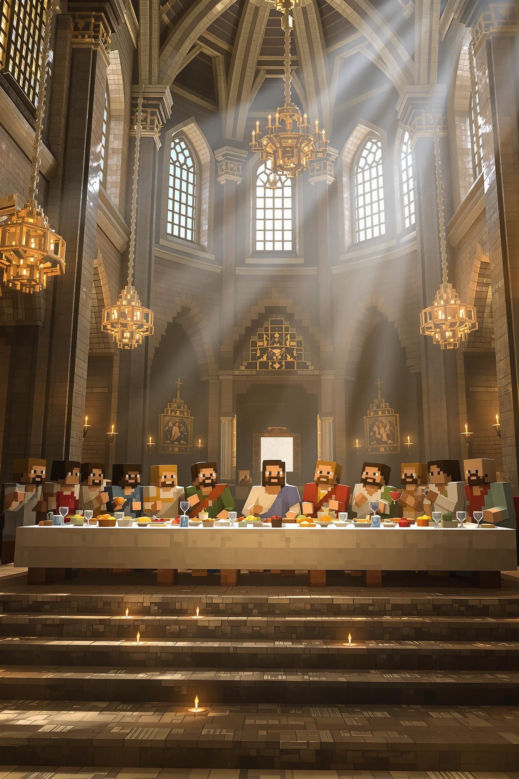 Lexica - Minecraft version of the last supper, ray tracing enabled