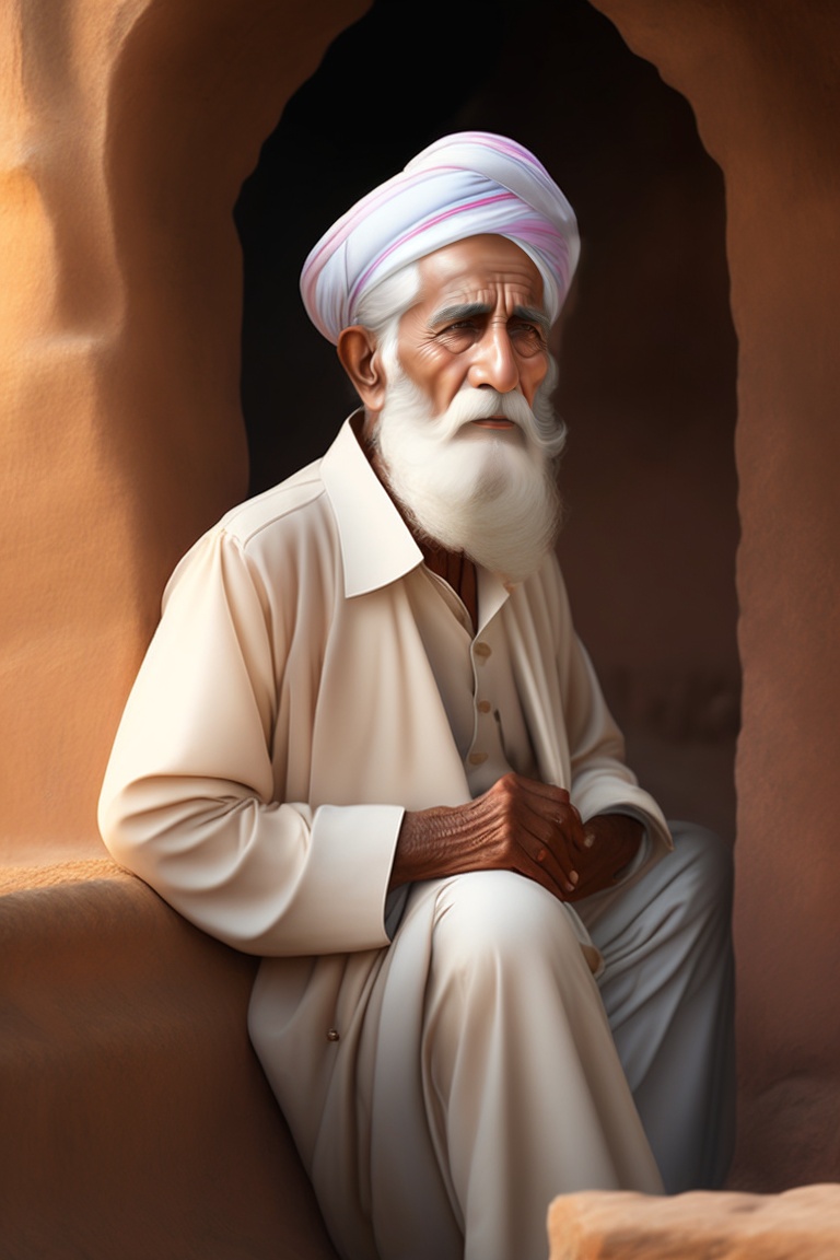 Lexica - A Pakistani Village Old Man wearing pure white wardrobe ,Realistic