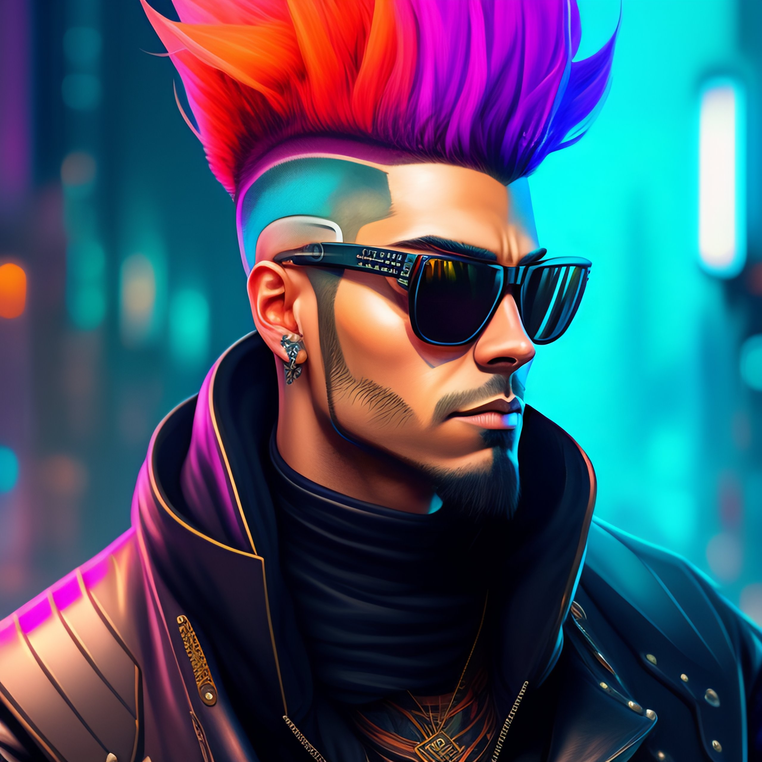 Lexica - The head of a male cyberpunk punker with mawhawk, glasses and ...
