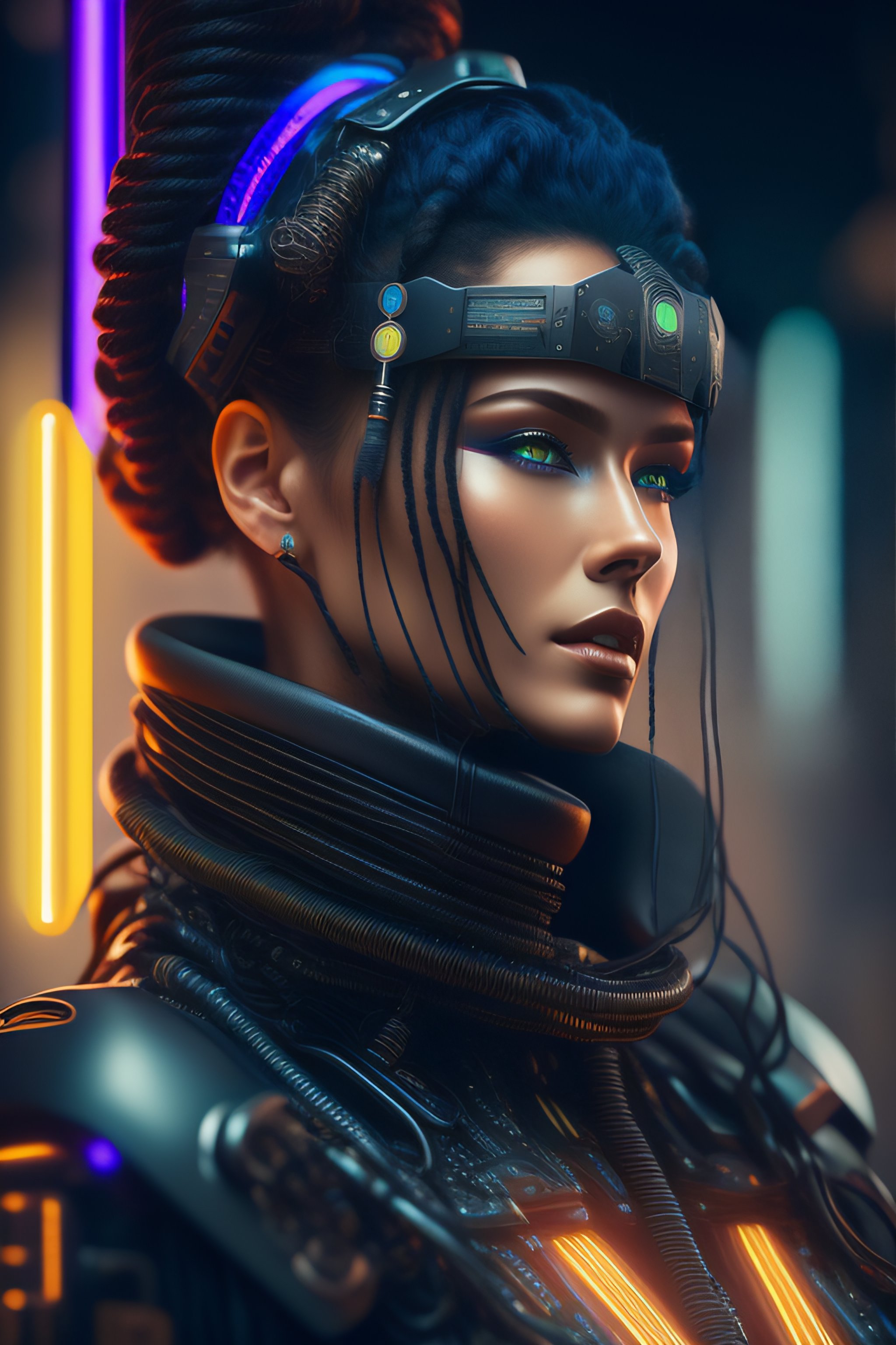 Lexica - Head and shoulders render of cyberpunk face, android face ...