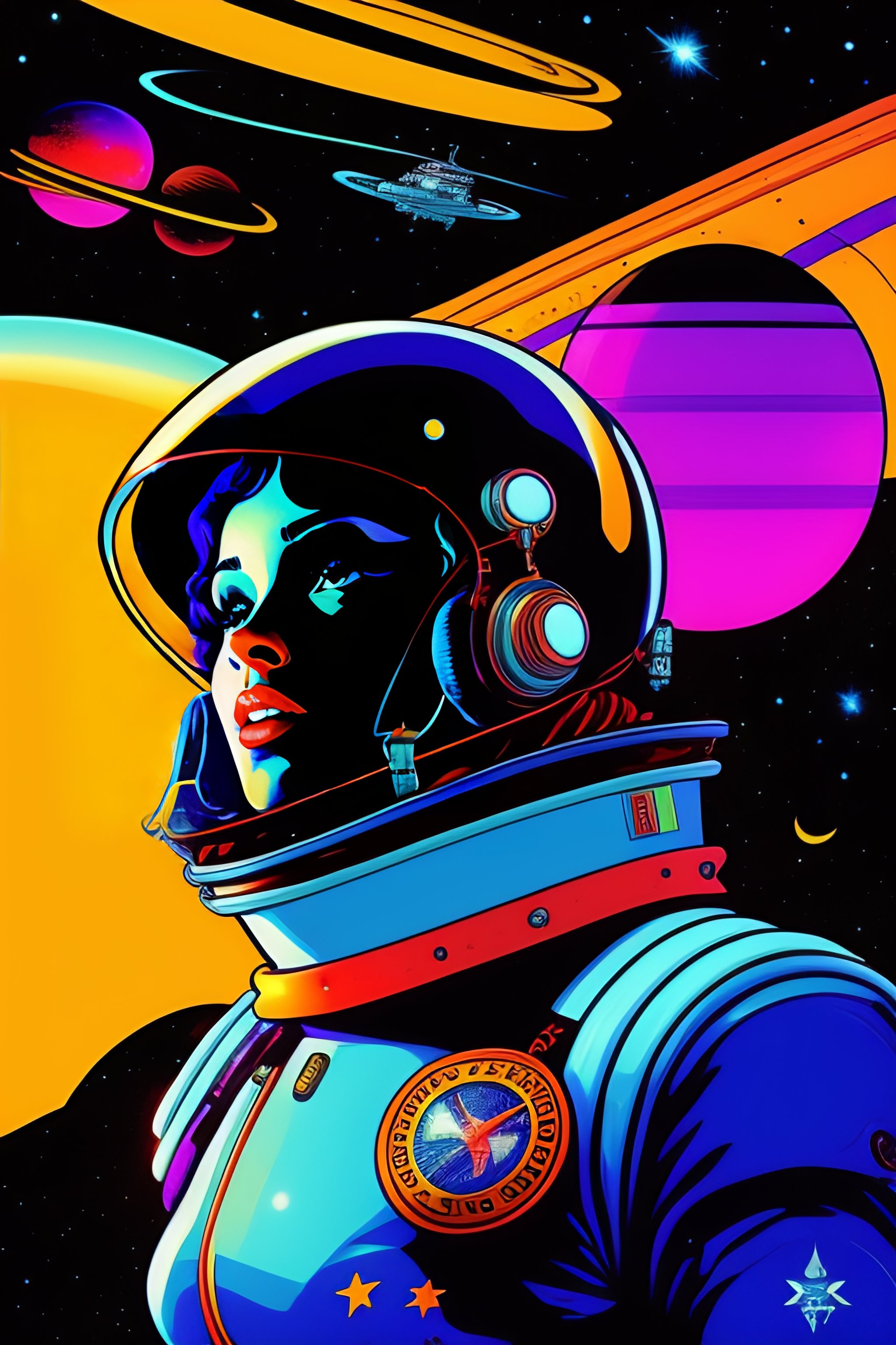 Lexica - Retro space captain giving commands to the crew in spacecraft ...