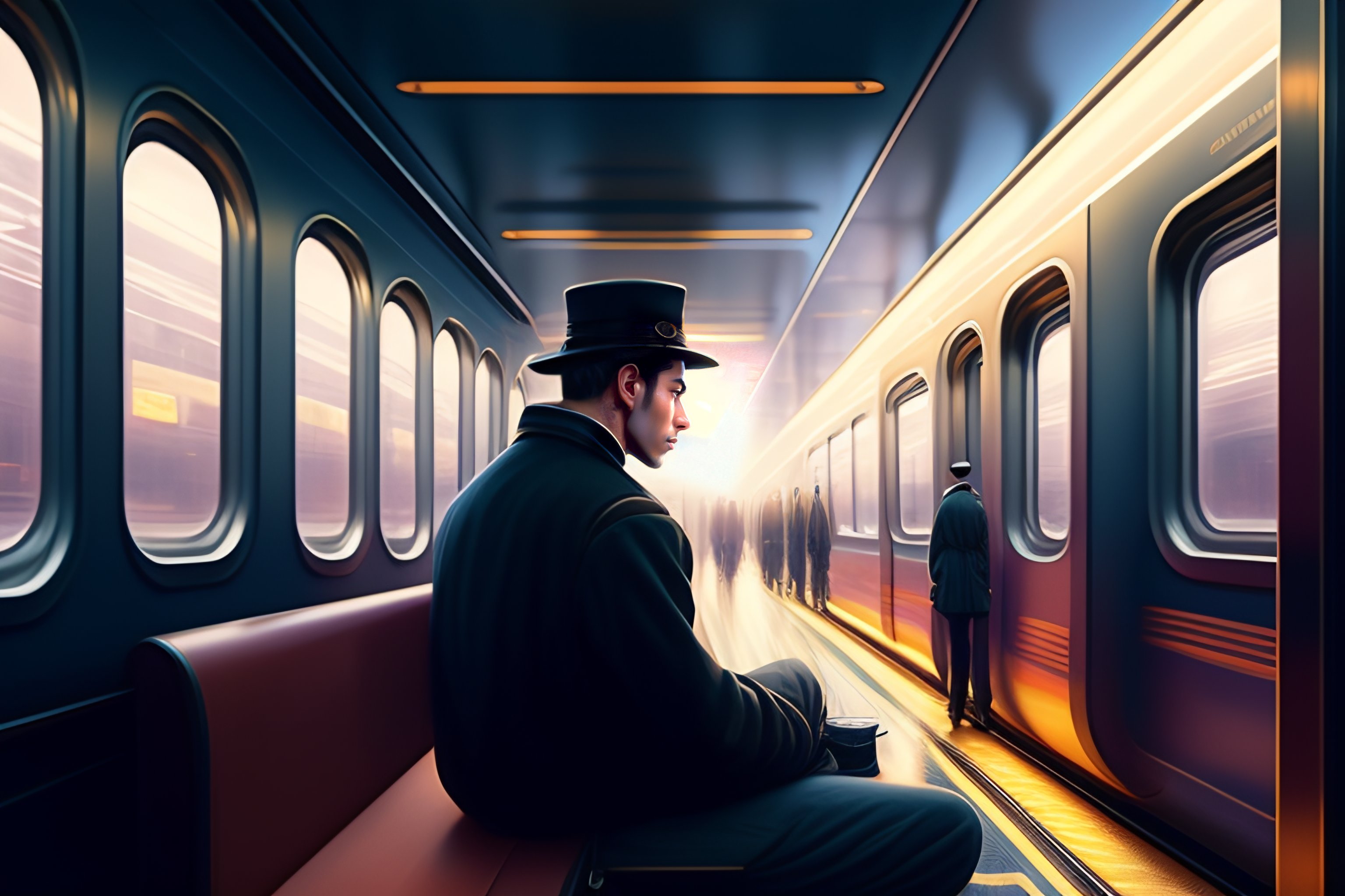 Lexica - Black railcar porter worker, 1930's standing in aisle-way ...