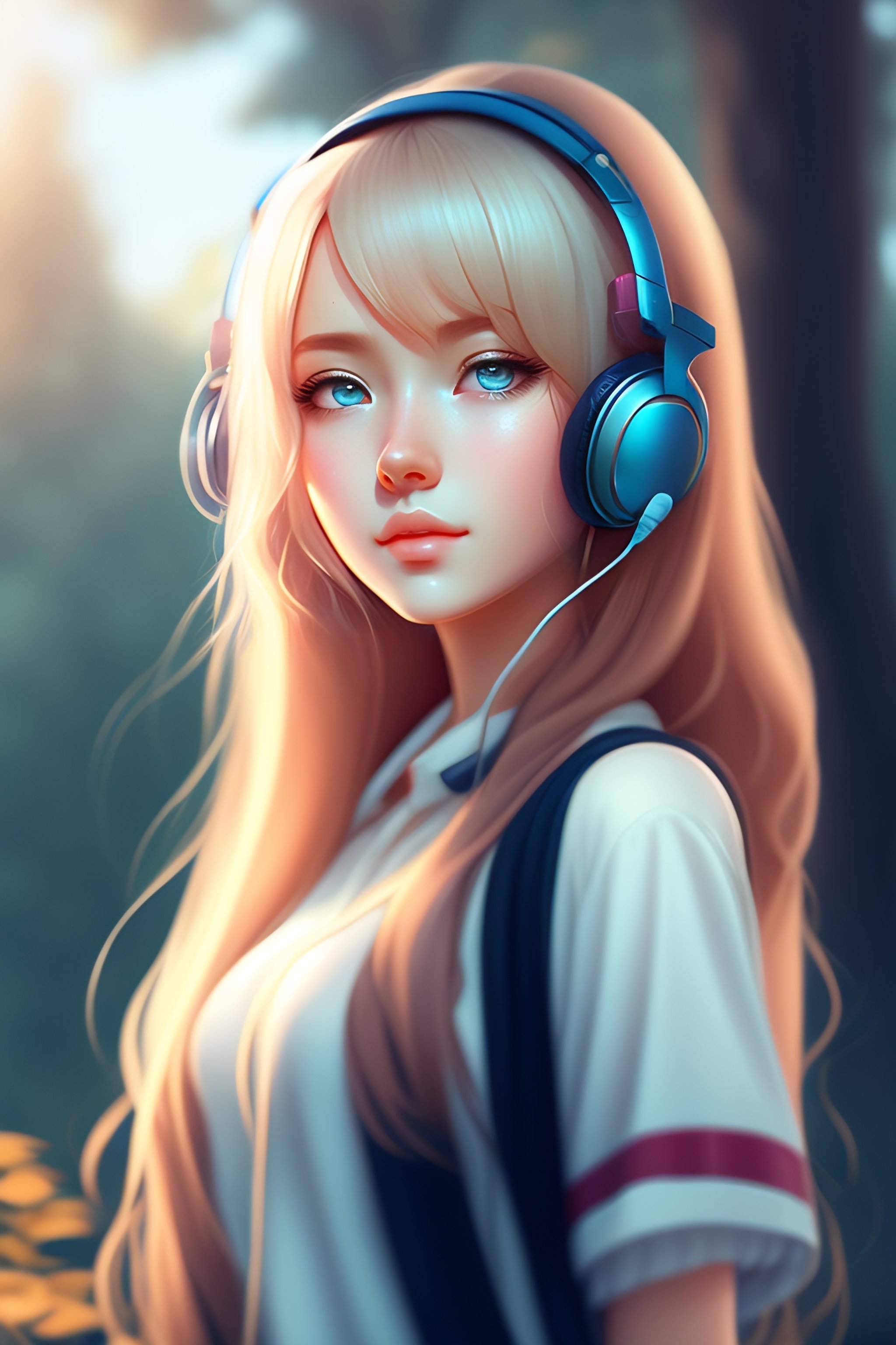 Anime Girl With Blonde Hair And Headphones