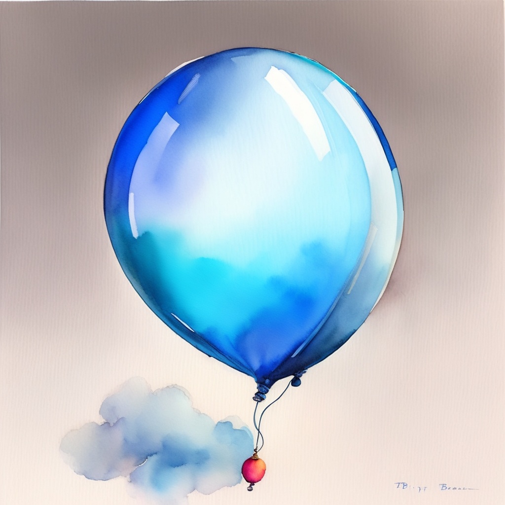 Lexica - Blue watercolor quirky blue balloon on a piece of string ...